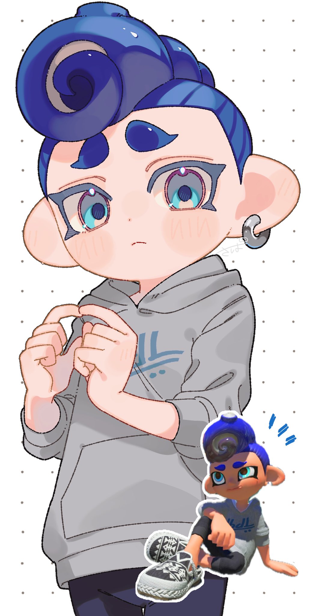 Safebooru - 1girl blue eyes blue hair closed mouth earrings fidgeting ...