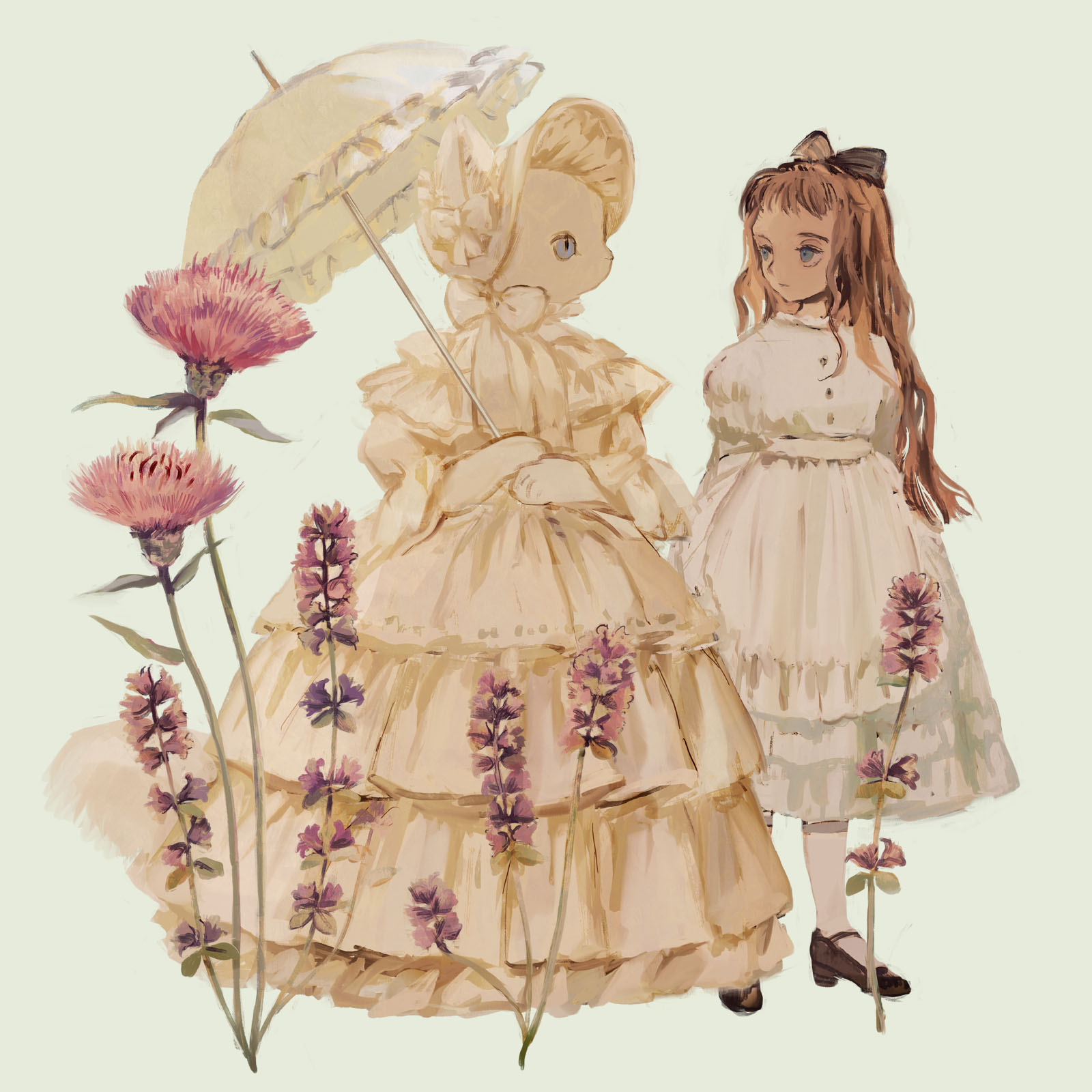 Safebooru - 1girl animal apron black bow black footwear blue background blue eyes bonnet bow ...