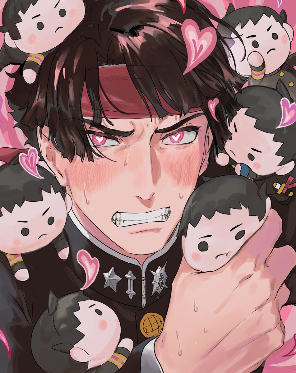 Safebooru - 0shlkatsu 1boy ace attorney arm up black shirt blush brown hair clenched teeth ...