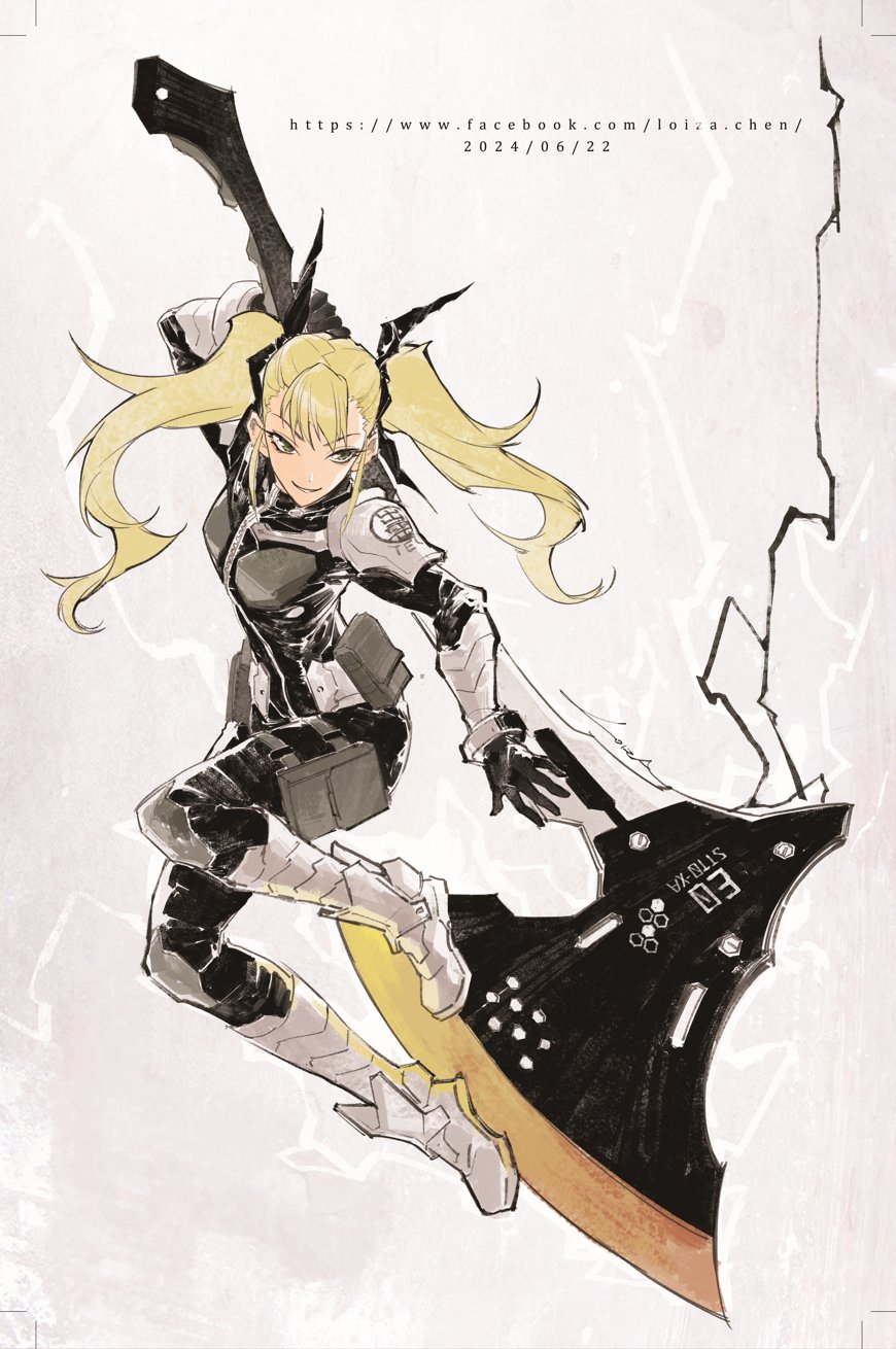 Safebooru - 1girl ammunition pouch armor axe black bodysuit black ribbon blonde hair bodysuit ...