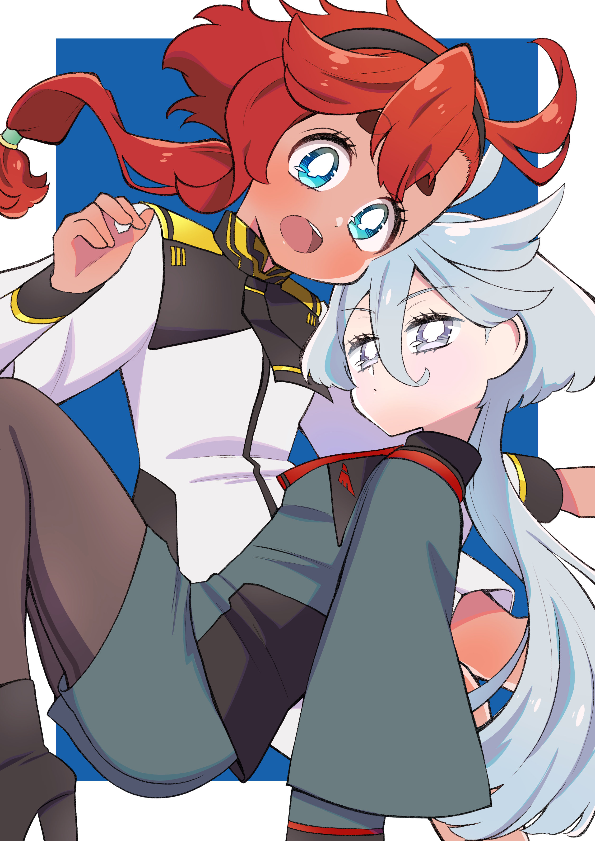 Safebooru - 2girls absurdres ahoge asticassia school uniform black footwear black hairband blue ...