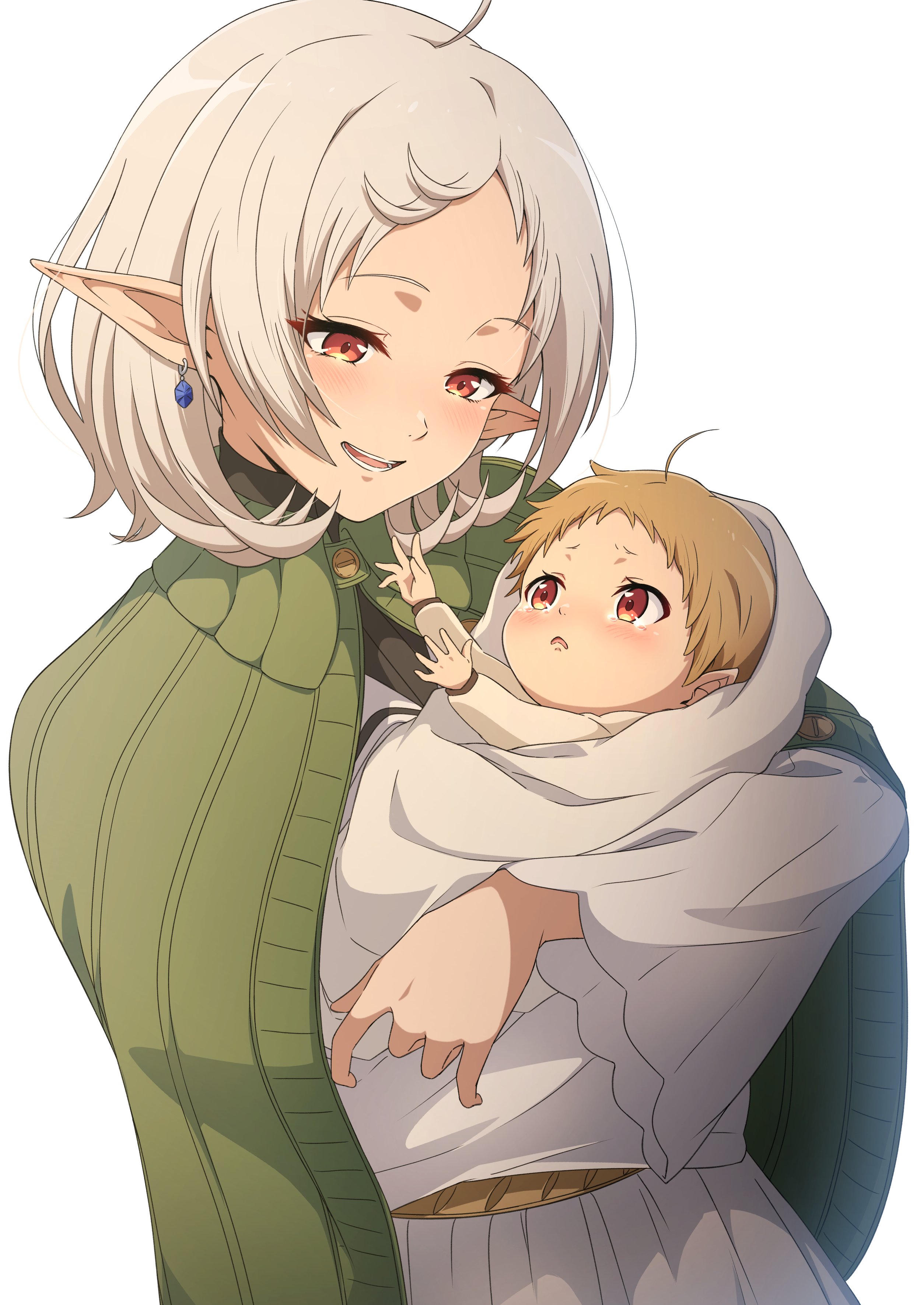 Safebooru - 2girls absurdres ahoge baby blush carrying child earrings ...