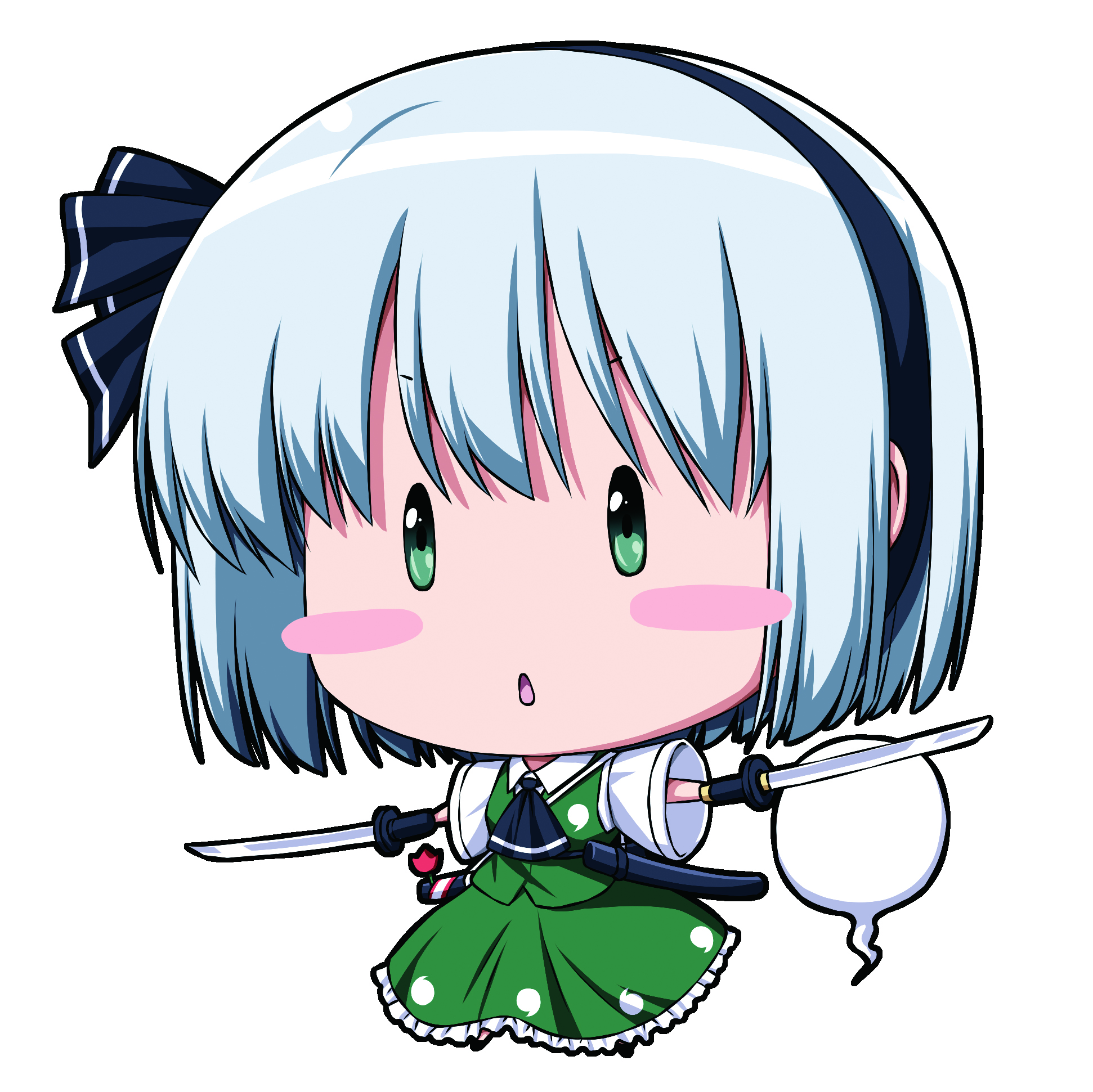 Safebooru - 1girl black hairband blue eyes chibi green skirt green vest ...