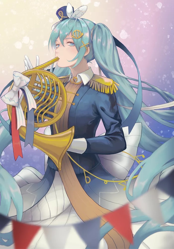 Safebooru - 1girl air bubble blue eyes blue hair blue hat blue jacket blue ribbon blue skirt bow ...