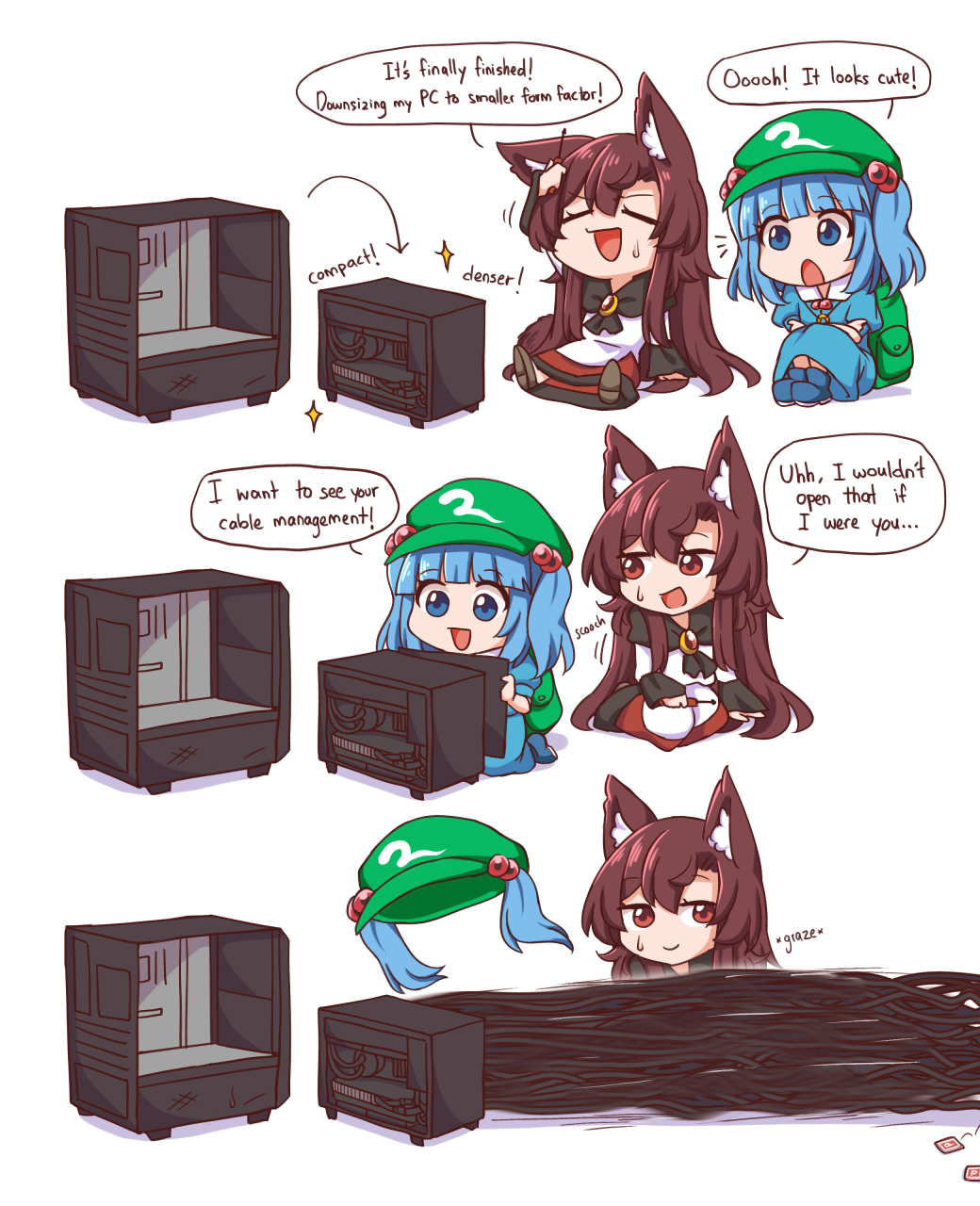 Safebooru - 2girls animal ear fluff animal ears backpack bag blue eyes blue hair brooch brown ...