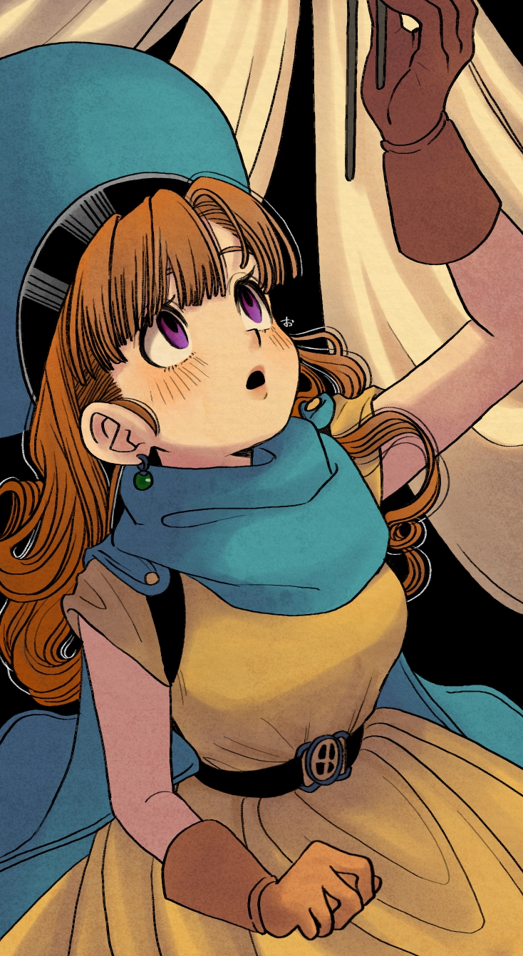 Safebooru - 1girl alena (dq4) belt black belt blue cape blue hat brown gloves brown hair cape ...