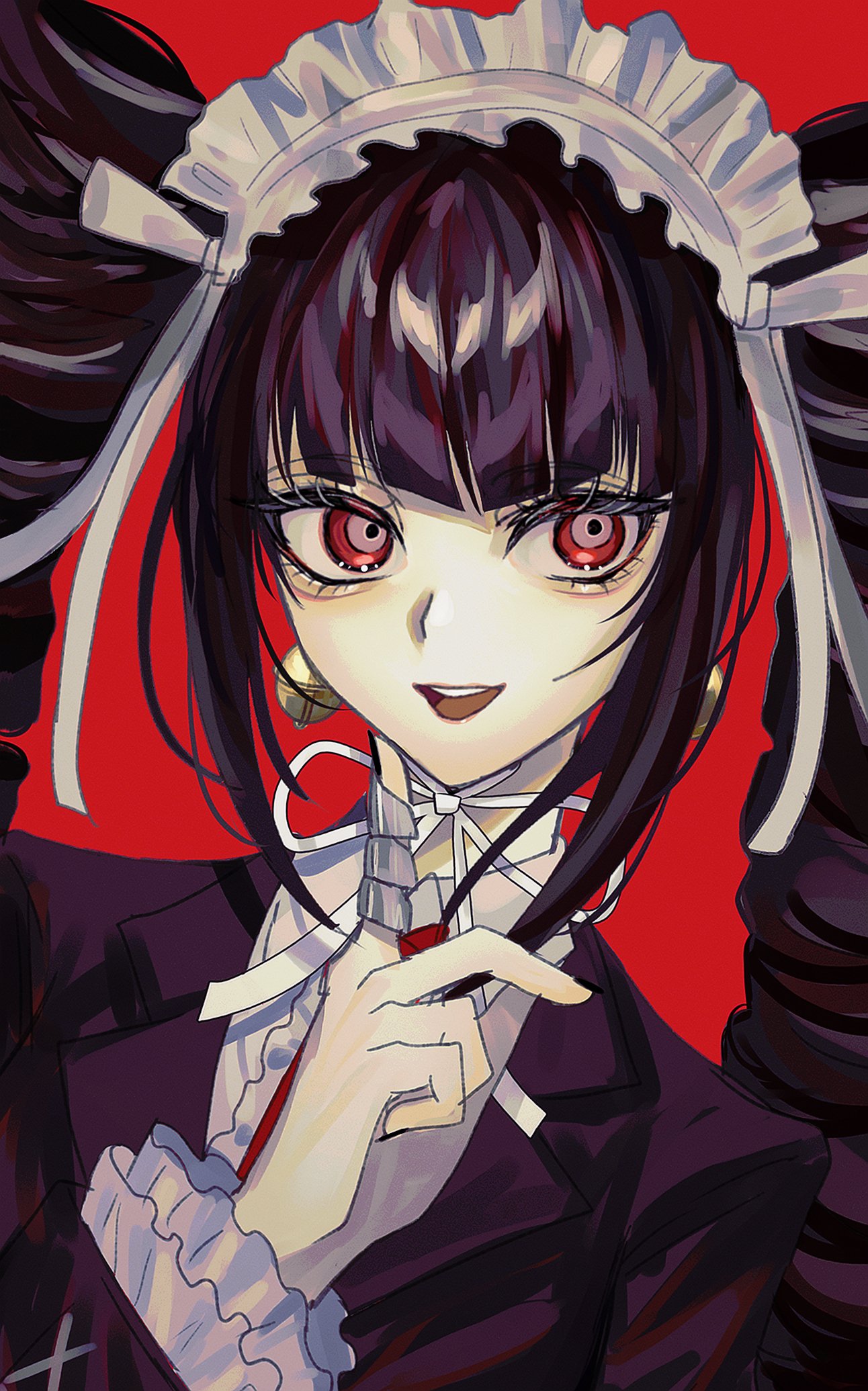 Safebooru - 1girl :d black hair black jacket black nails celestia ...