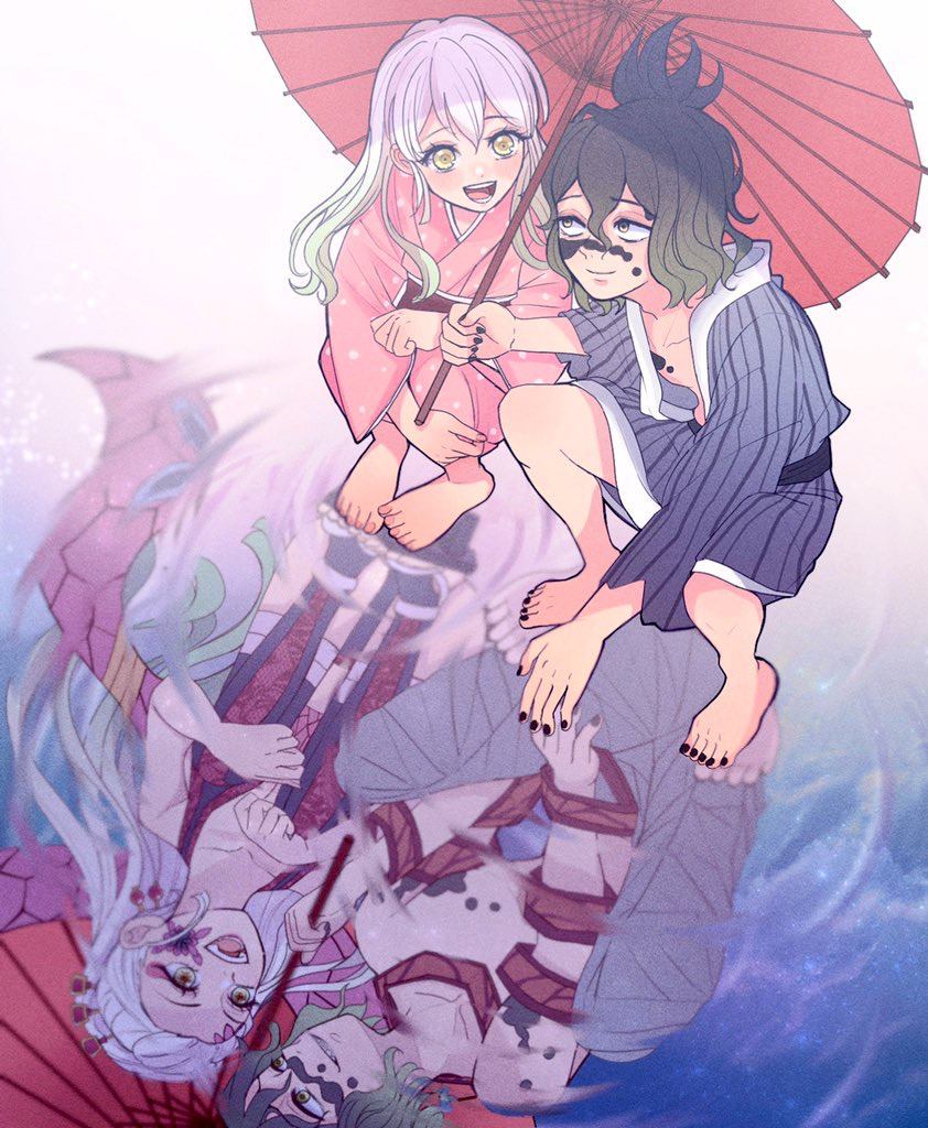 Safebooru - 1boy 1girl :d aged down barefoot black nails blue kimono ...