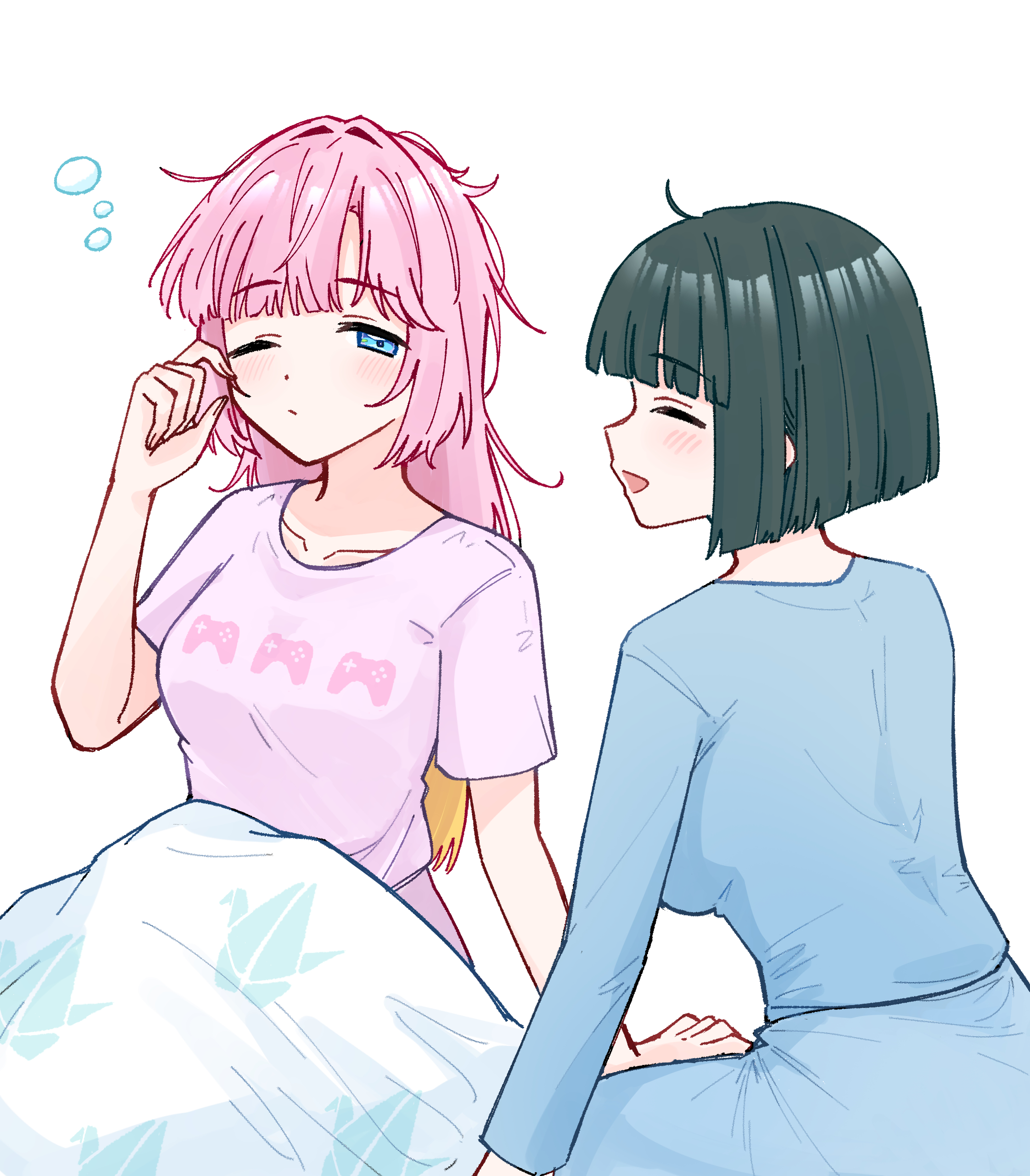 Safebooru - 2girls absurdres anyoji hime blonde hair blue eyes blue shirt blush closed eyes ...