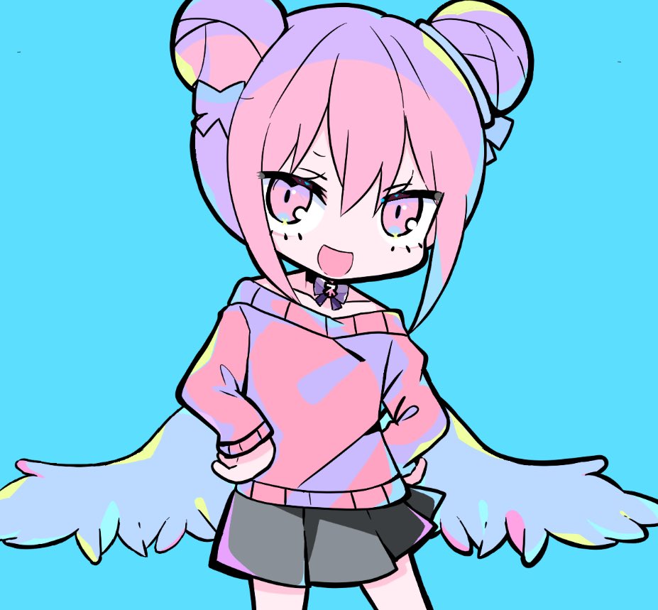 Safebooru - 1girl angel wings black choker blue background bow bow choker chibi choker ...