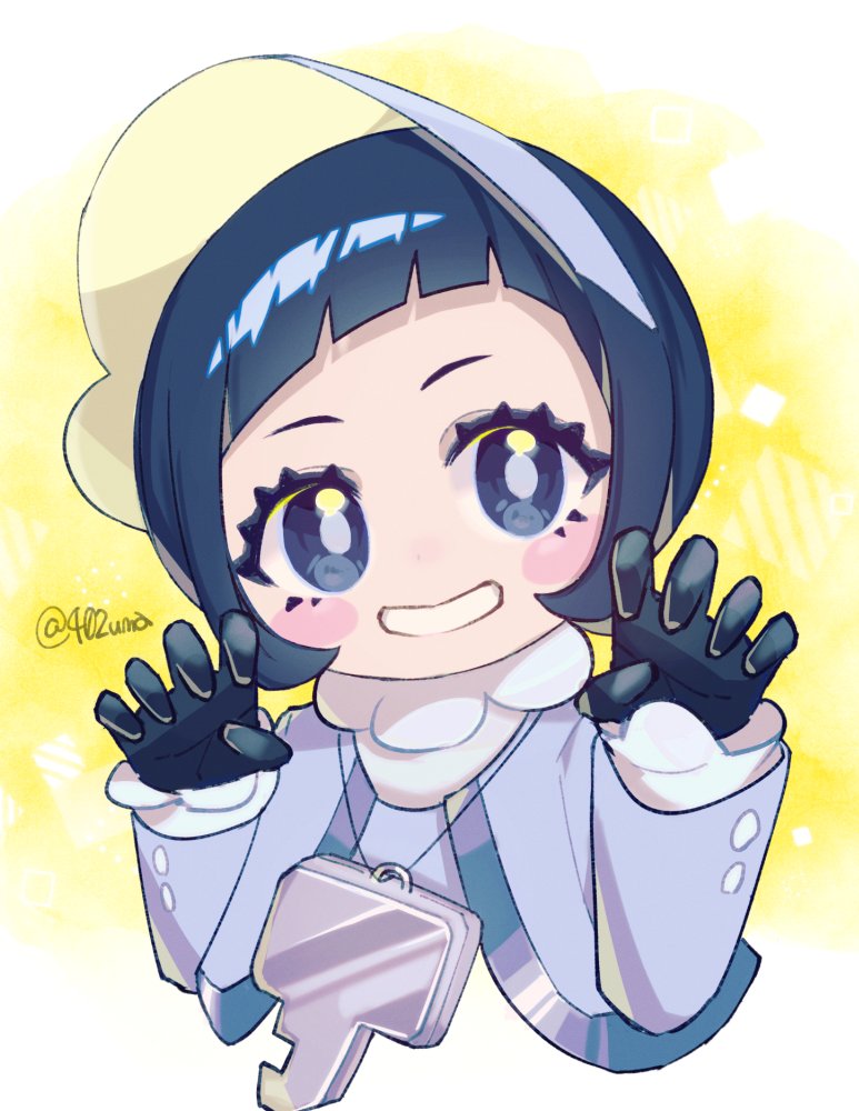Safebooru - 1girl 402uma arched bangs black gloves black hair blush ...