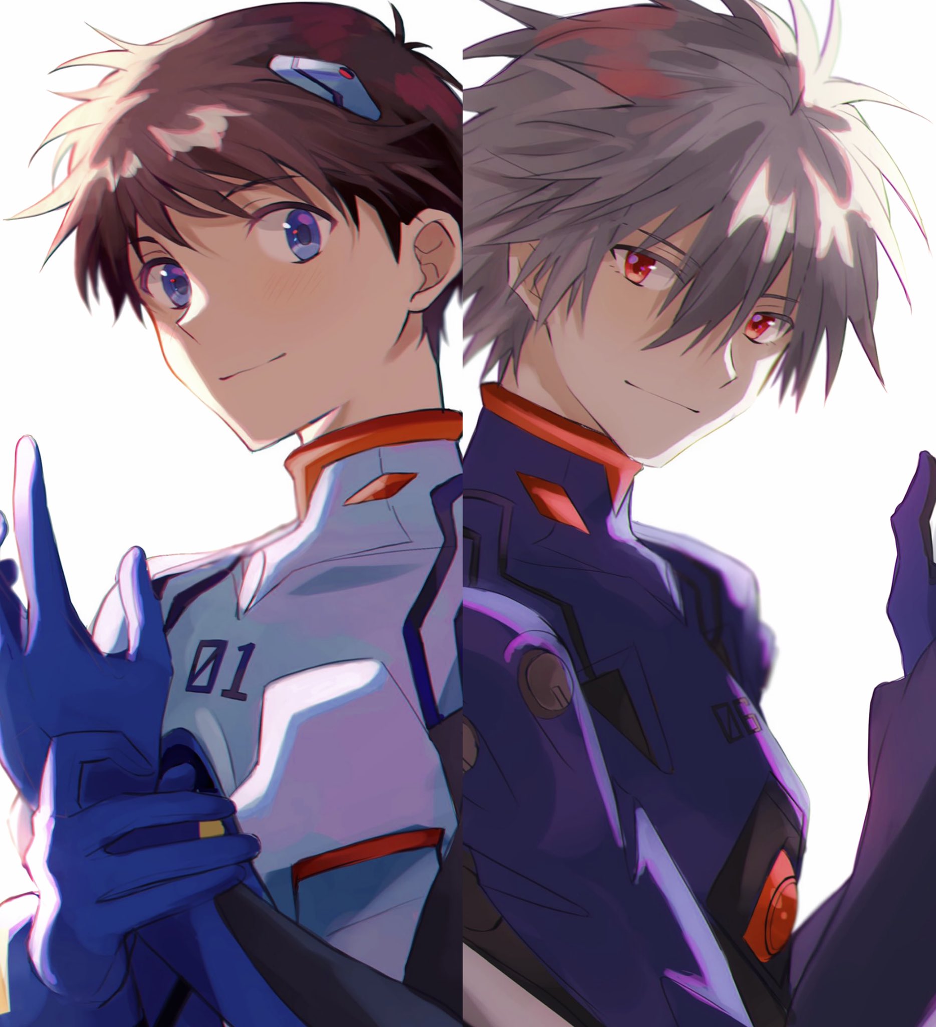Safebooru - 2boys arms up blue eyes brown hair closed mouth commentary ...