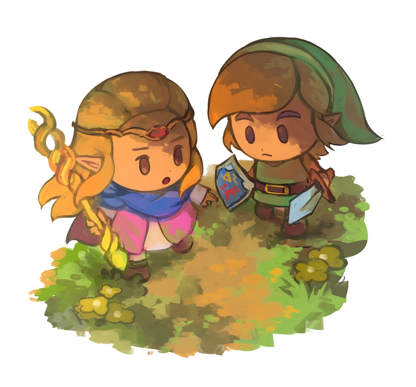 Safebooru - 1boy 1girl :o belt blonde hair boots brown belt brown eyes brown footwear chibi ...