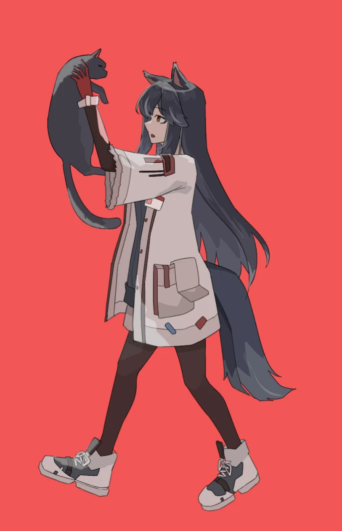 Safebooru - 1girl animal animal ears ankle boots arknights black cat black hair black sweater ...