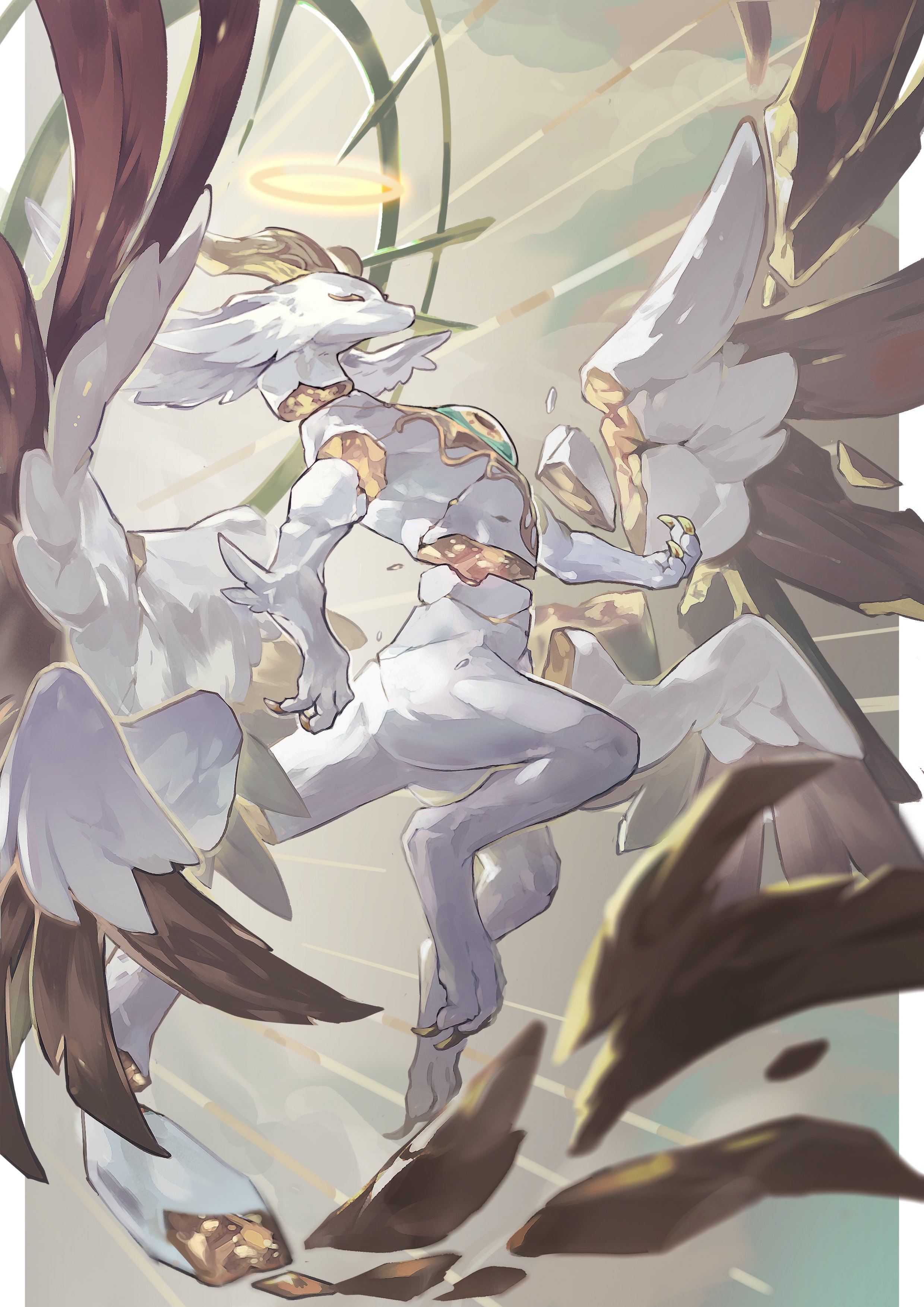 Safebooru - 1other absurdres androgynous broken wing claws closed eyes ...