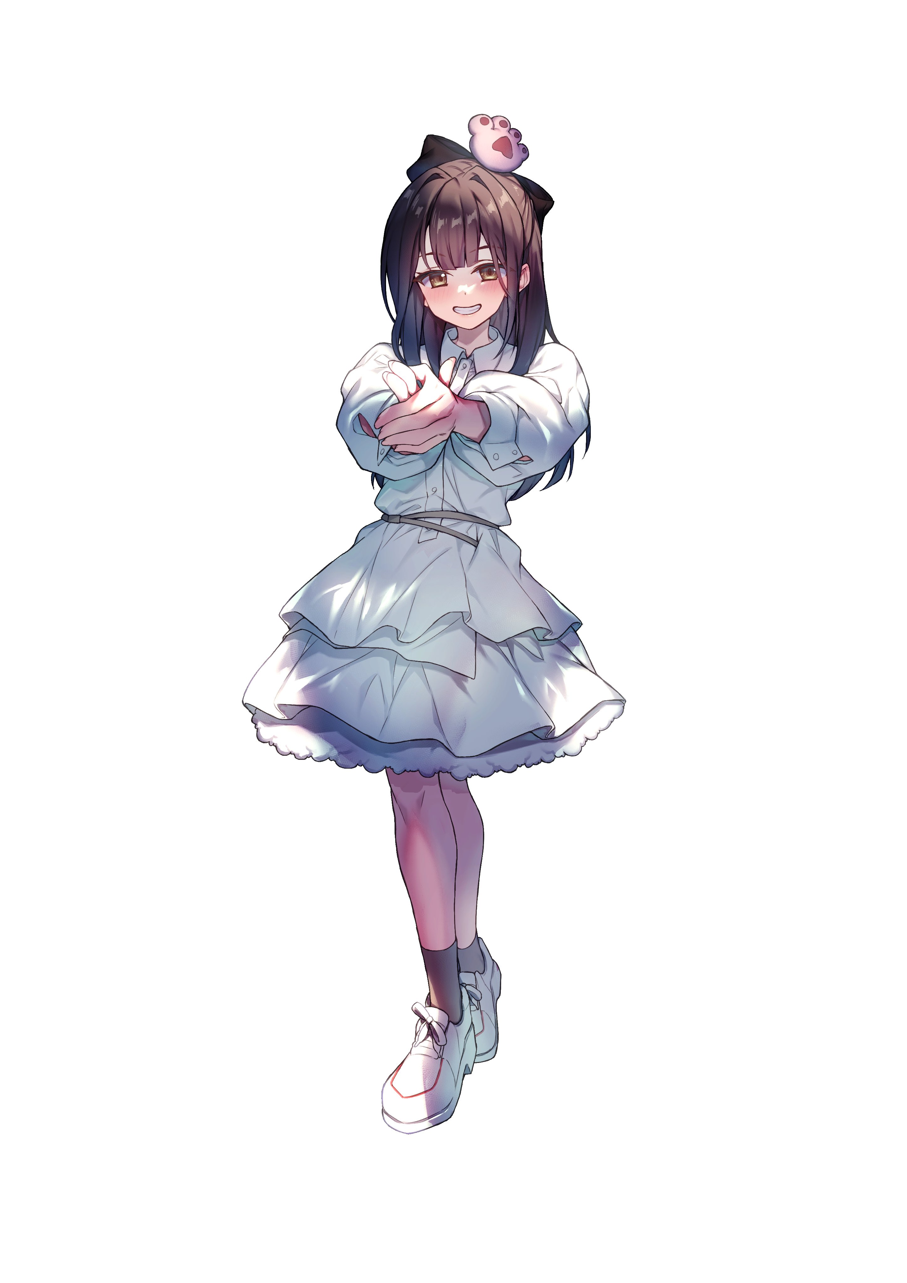 Safebooru - 1girl absurdres aiming aiming at viewer belt black ribbon black socks blush brown ...