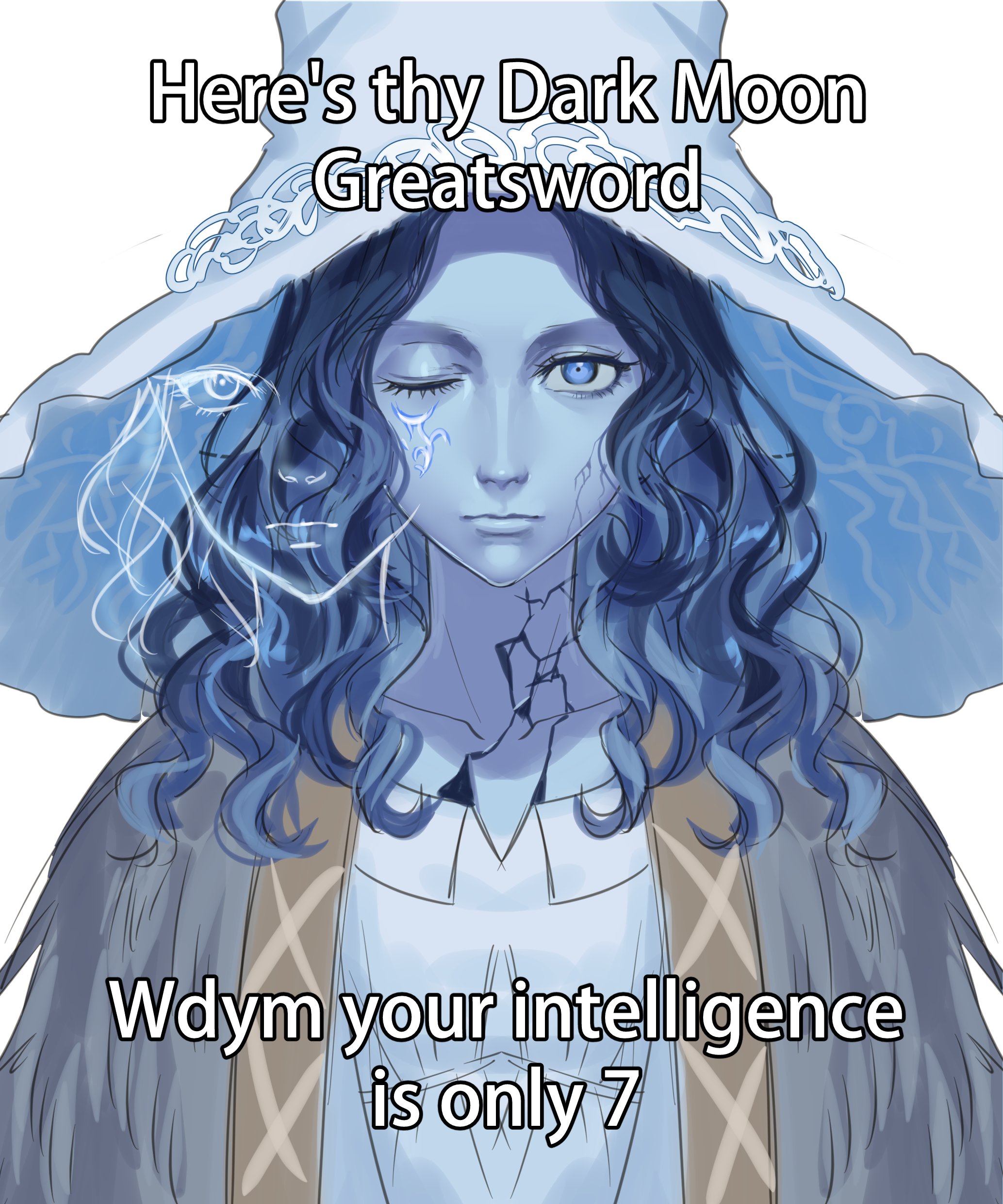 Safebooru - 1girl absurdres blue eyes blue hair blue skin cloak colored skin cracked skin elden ...