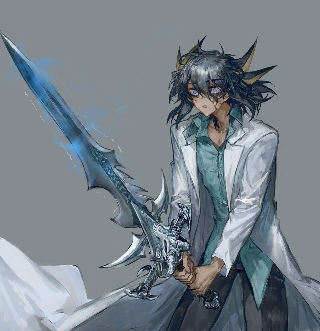 Safebooru - 1boy black hair black pants blue eyes blue shirt dress ...