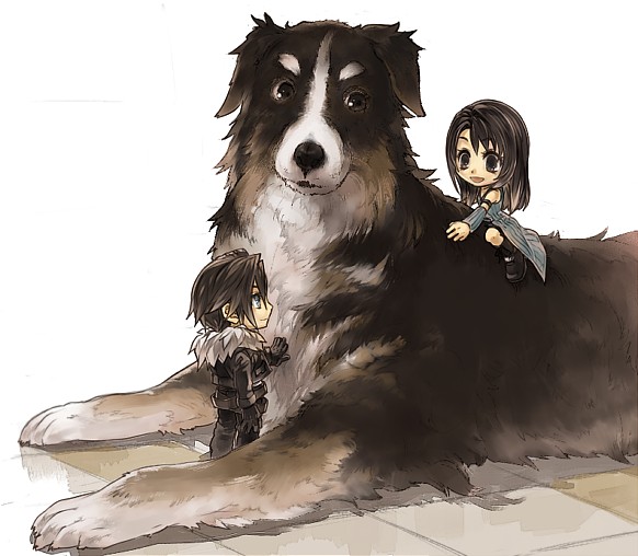 Safebooru - 1boy 1girl angelo (ff8) arm ribbon belt black eyes black footwear black gloves black ...