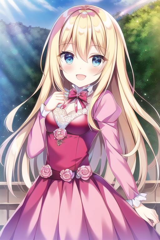 Safebooru - 1girl blonde hair blue eyes pink dress princess rougo ni ...