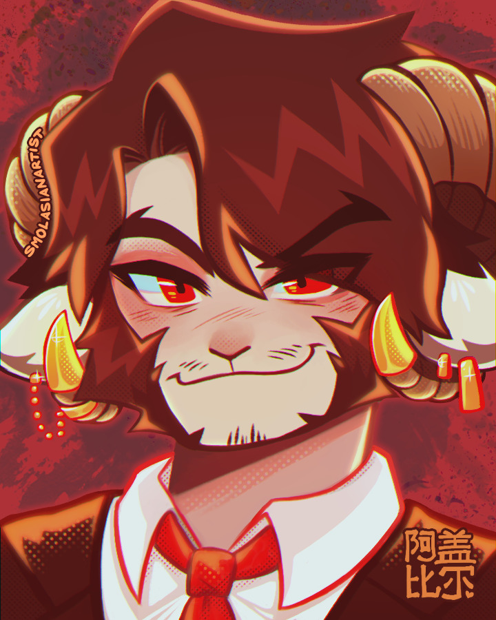 Safebooru - 1boy abstract background animal ears beard blush brown hair ...