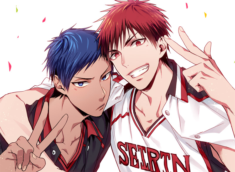 Safebooru 2boys Aomine Daiki Basketball Jersey Black Shirt Blue Eyes 2532