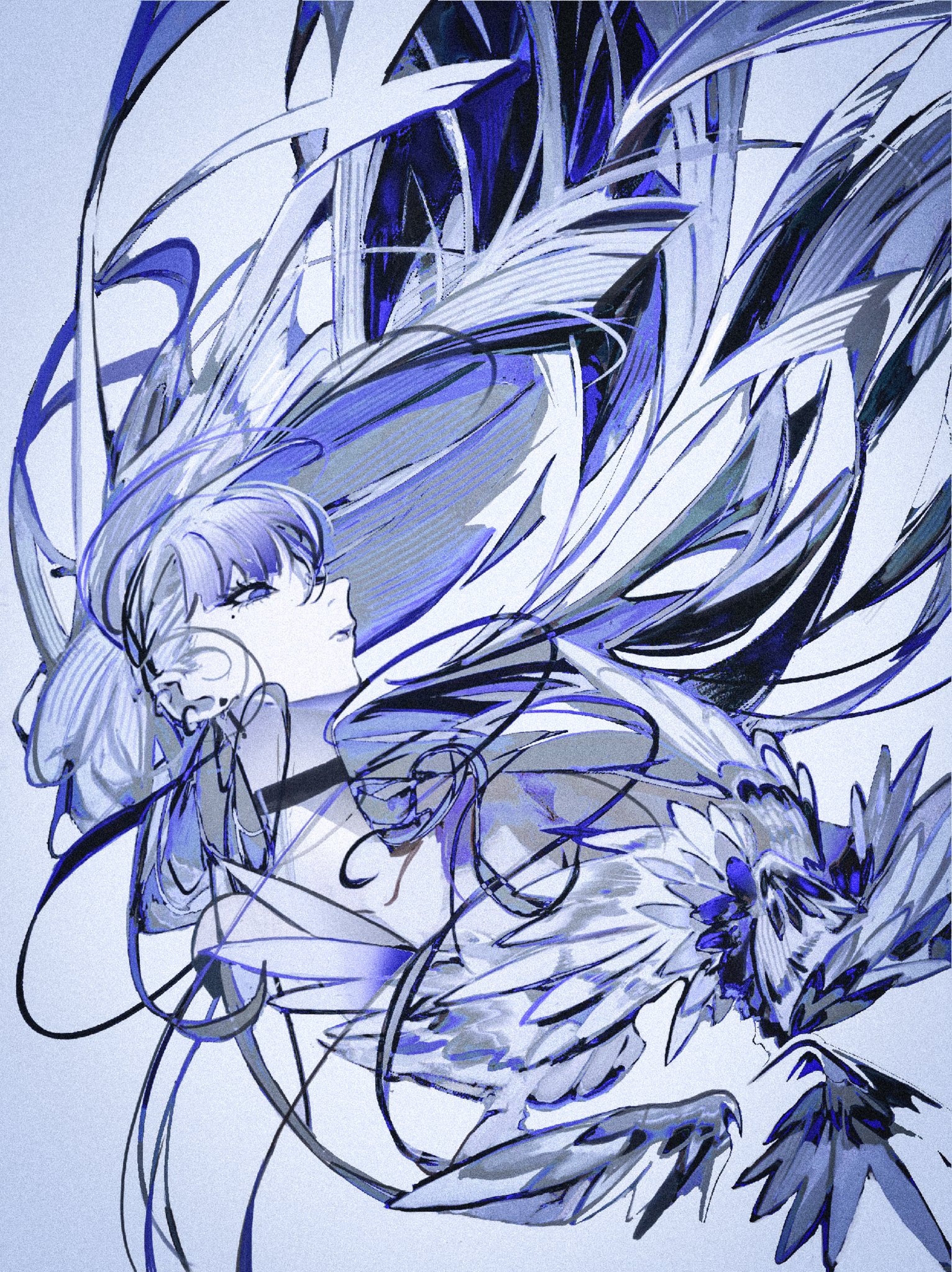 Safebooru 1girl Bare Shoulders Black Choker Blue Eyes Blue Theme 3946