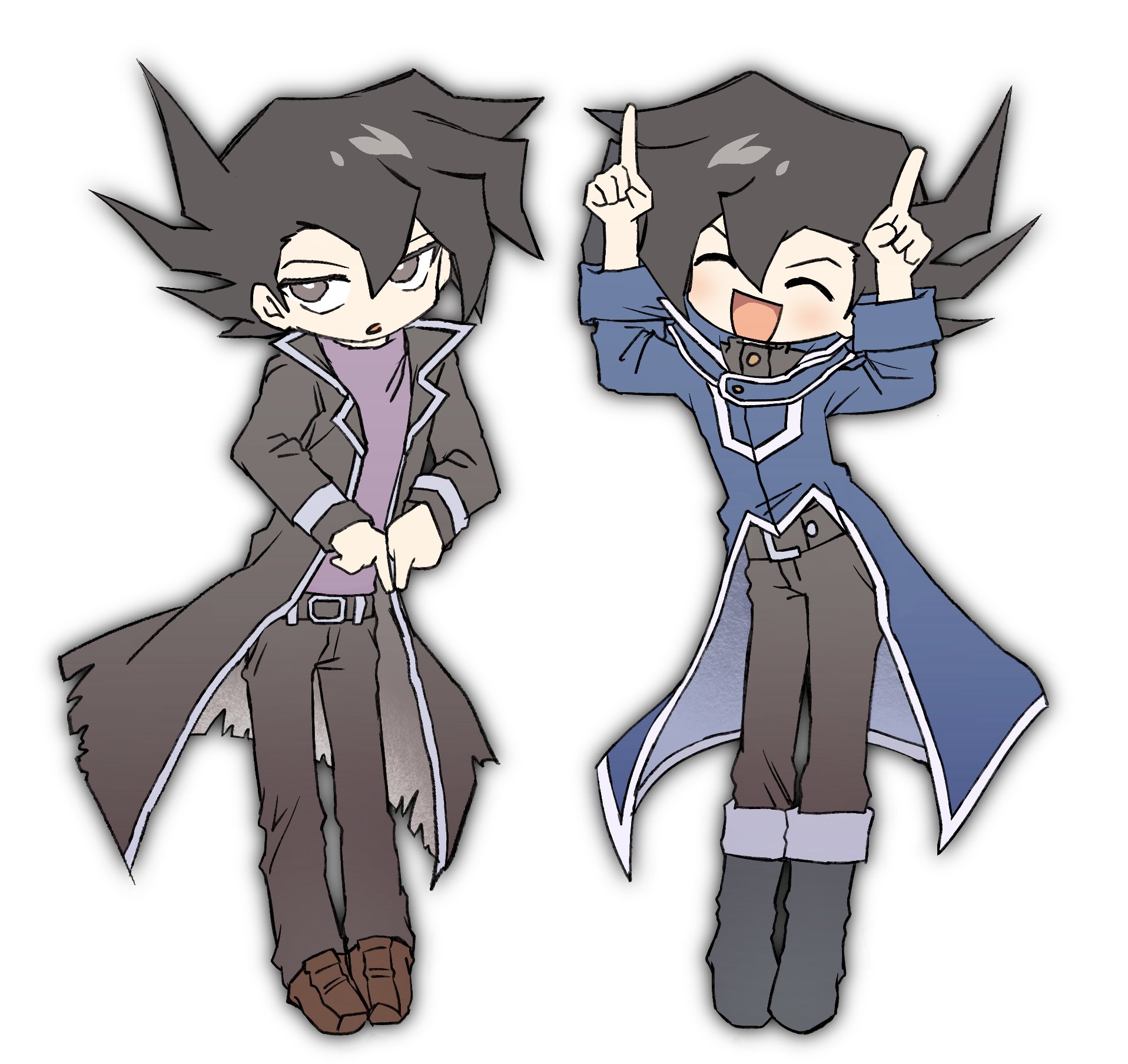 Safebooru - 1boy :d black coat black eyes black footwear black hair black pants blue coat boots ...