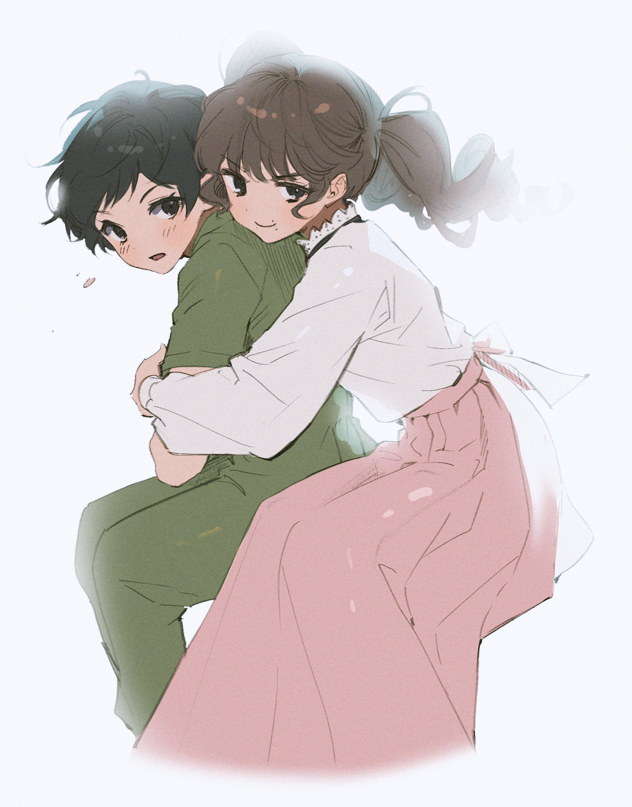Safebooru - 1boy 1girl black eyes black hair blush brown hair closed ...