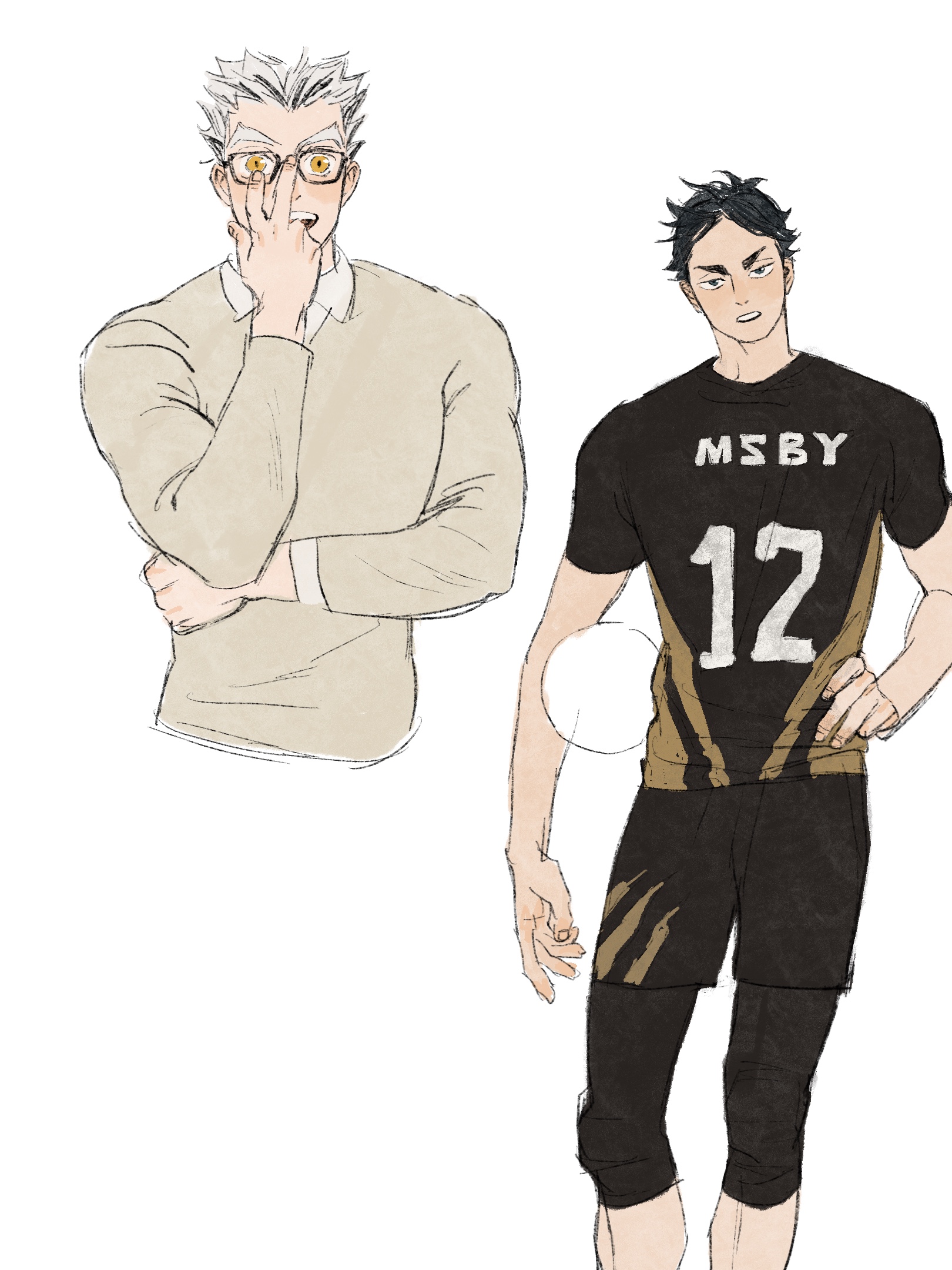 Safebooru - 2boys adjusting eyewear akaashi keiji ball black eyes black ...