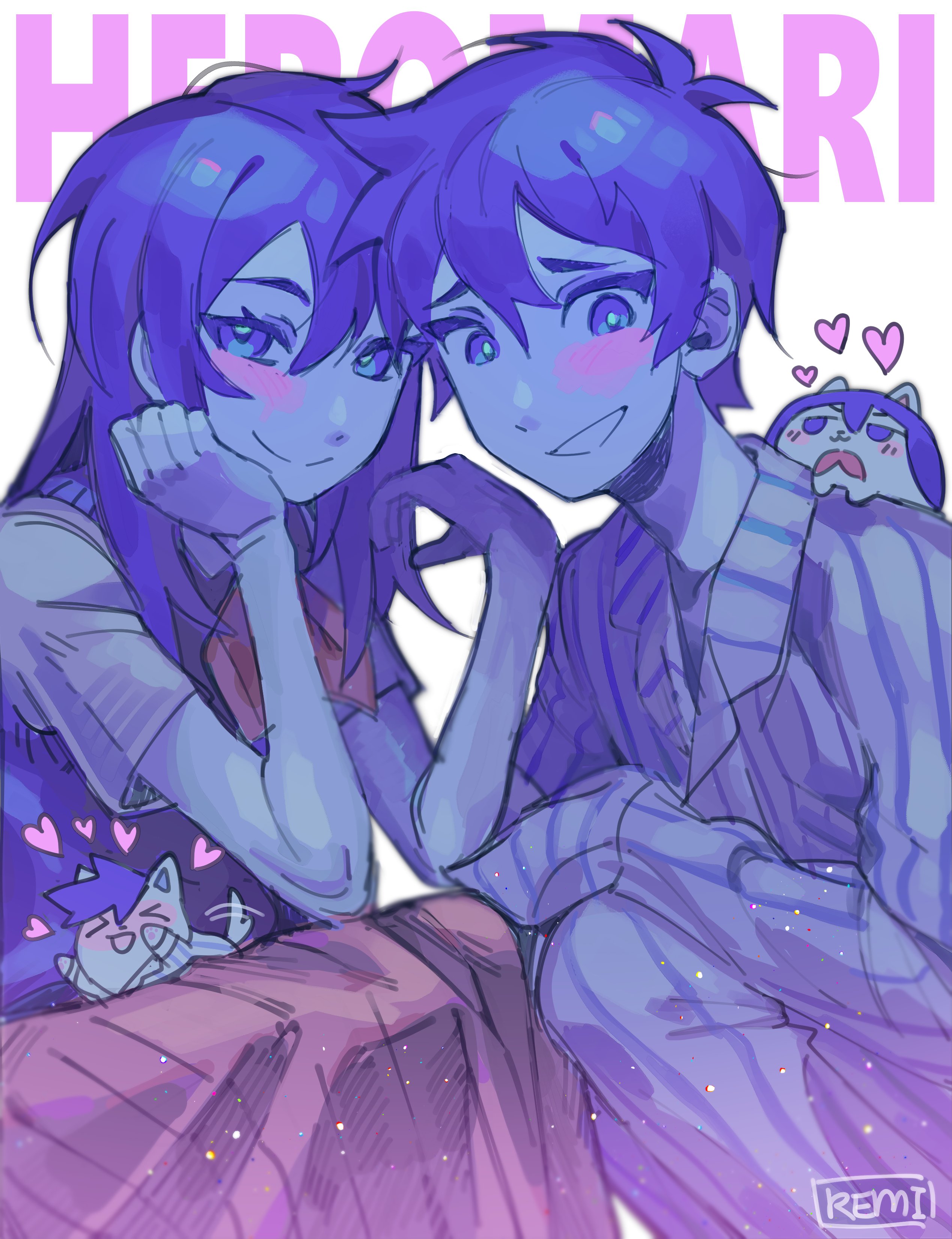 Safebooru - 1boy 1girl absurdres animal antenna hair blue pajamas blue ...