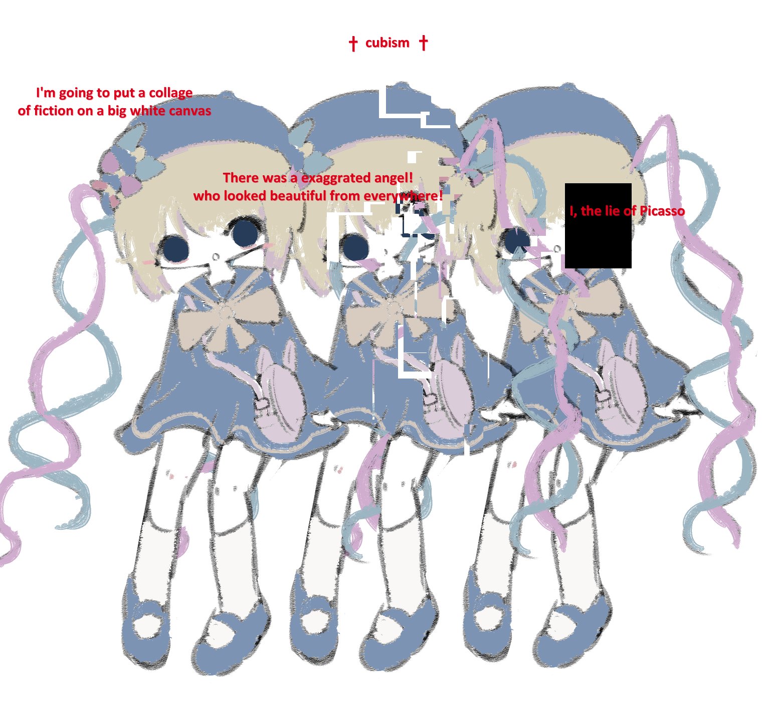 Safebooru - 3girls alternate costume bag blonde hair blue dress blue eyes blue footwear blue ...