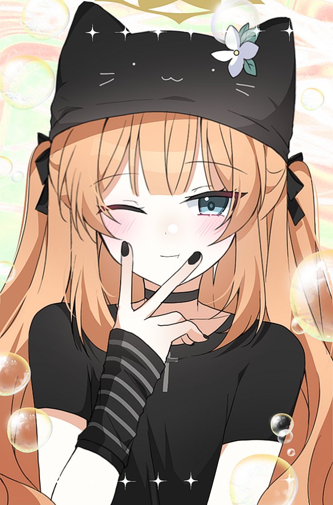 Safebooru - 1girl alternate costume black choker black hat black nails black shirt blue archive ...