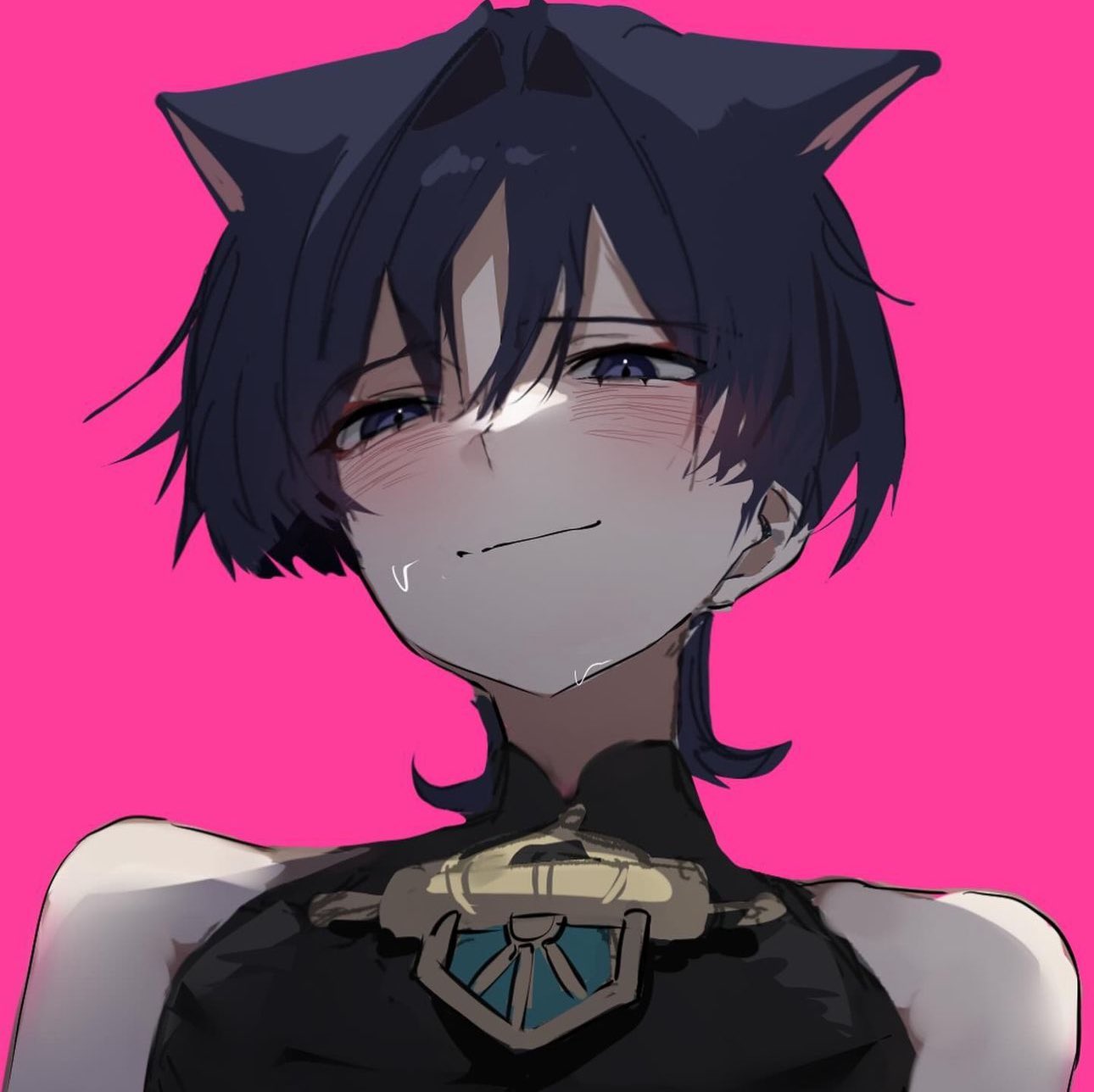 Safebooru - 1boy animal ears bare shoulders black bodysuit black eyes black hair blunt ends ...