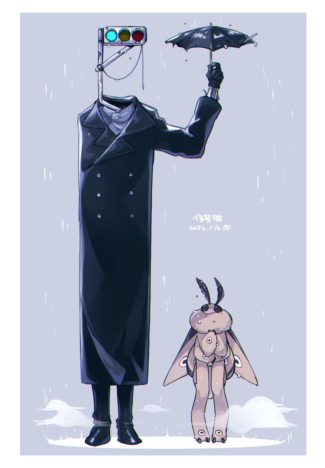 Safebooru - 2others androgynous antennae black coat black footwear black gloves border bug ...