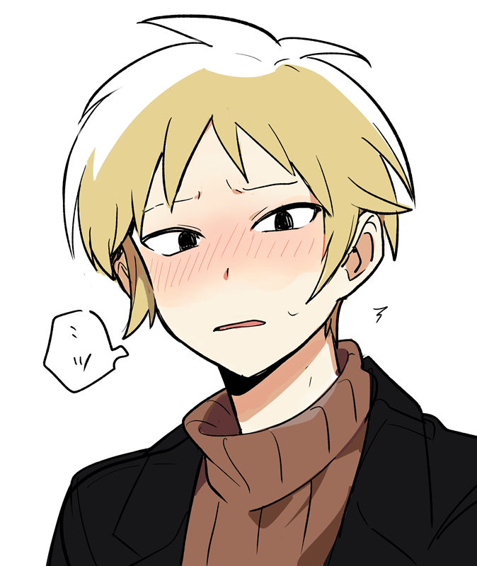 Safebooru - 1boy atou haruki black jacket blonde hair blush brown sweater commentary request ...