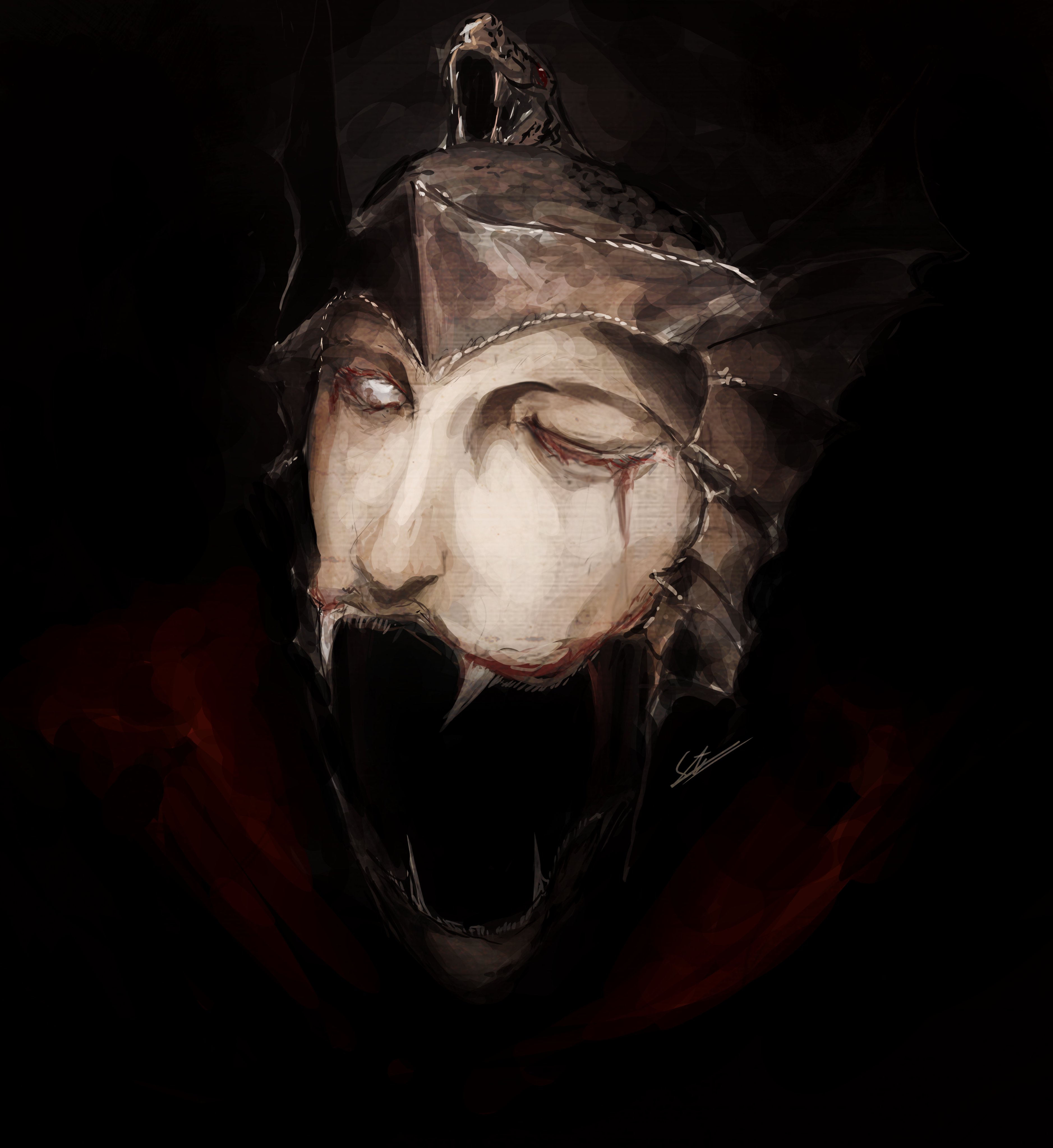 Safebooru - 1boy absurdres armor black background black snake blood ...