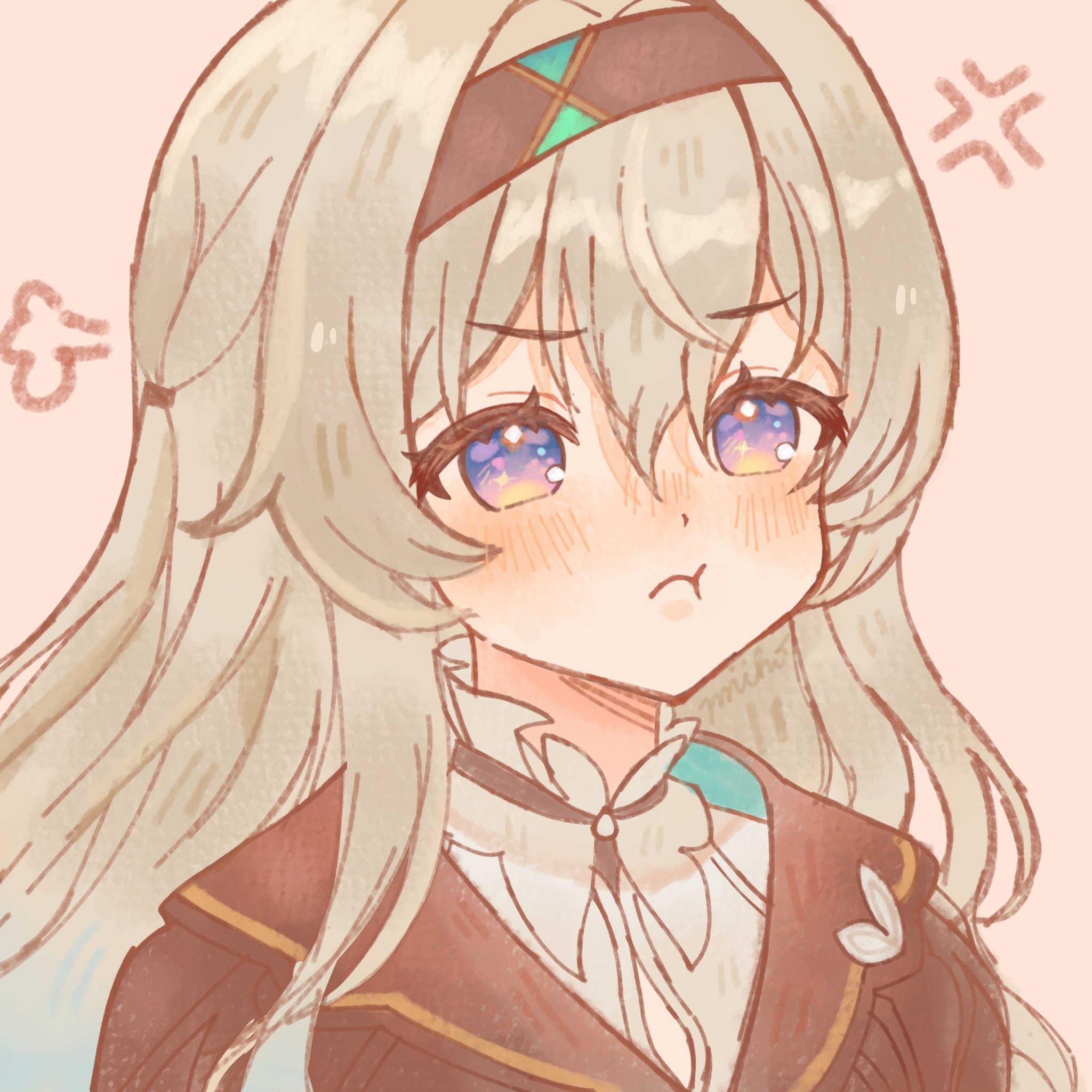 Safebooru - 1girl anger vein black hairband black jacket blue eyes blush closed mouth firefly ...