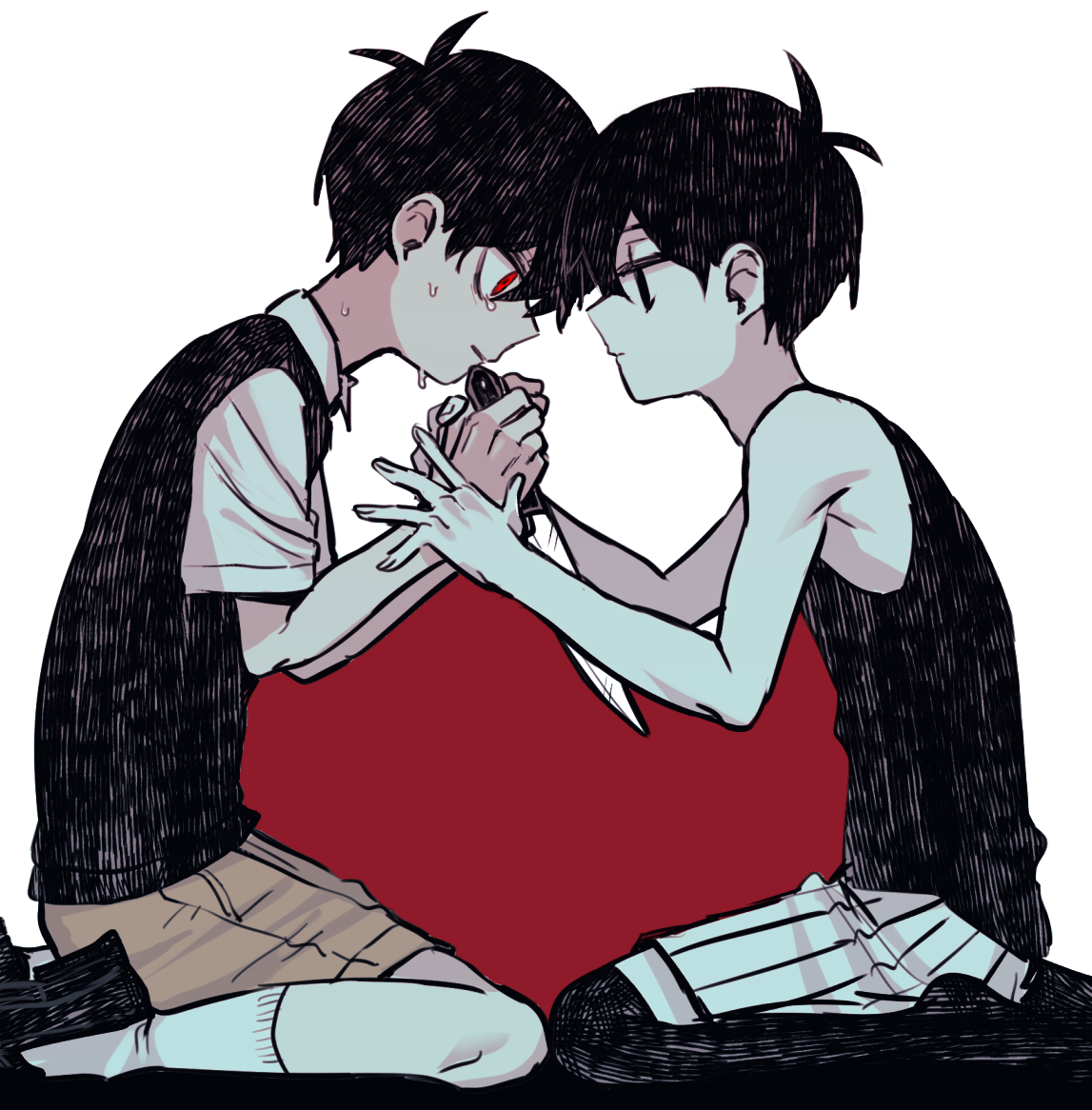 Safebooru - 2boys black eyes black hair black sweater vest closed mouth ...