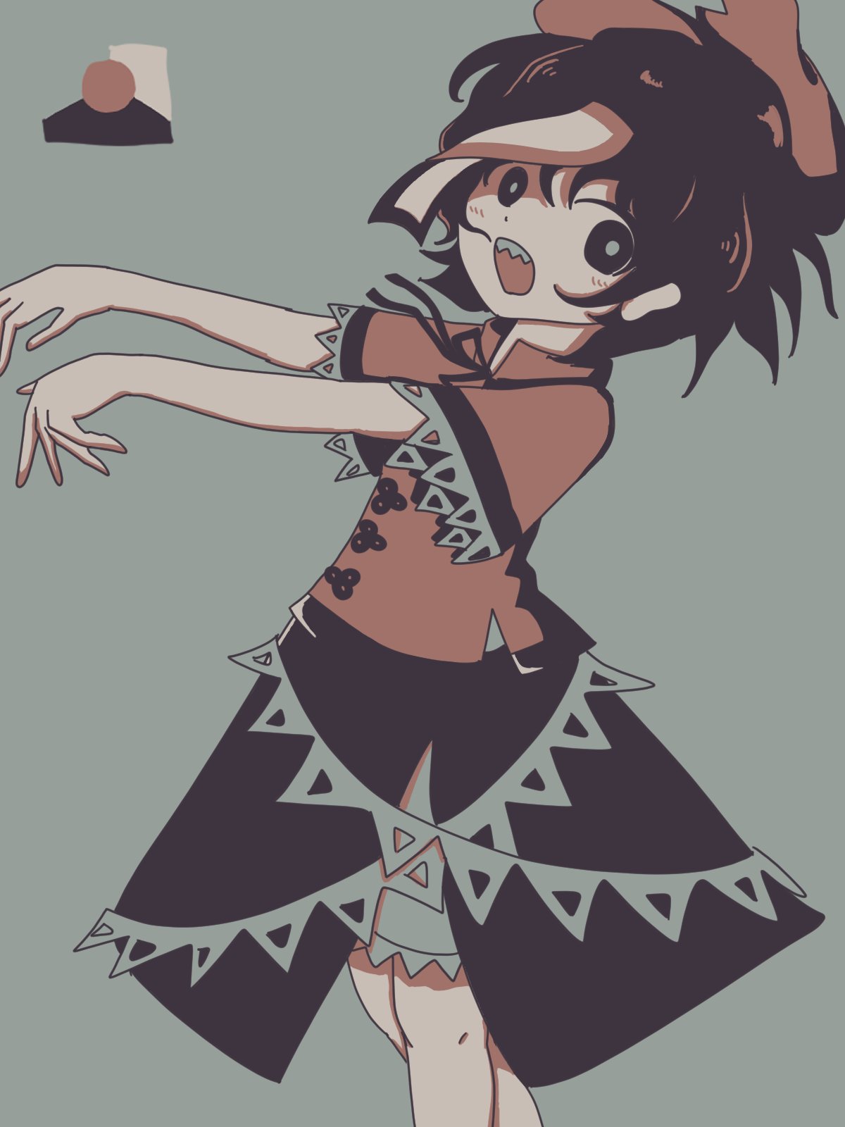 Safebooru - 1girl black eyes black hair black skirt bloomers brown hat ...