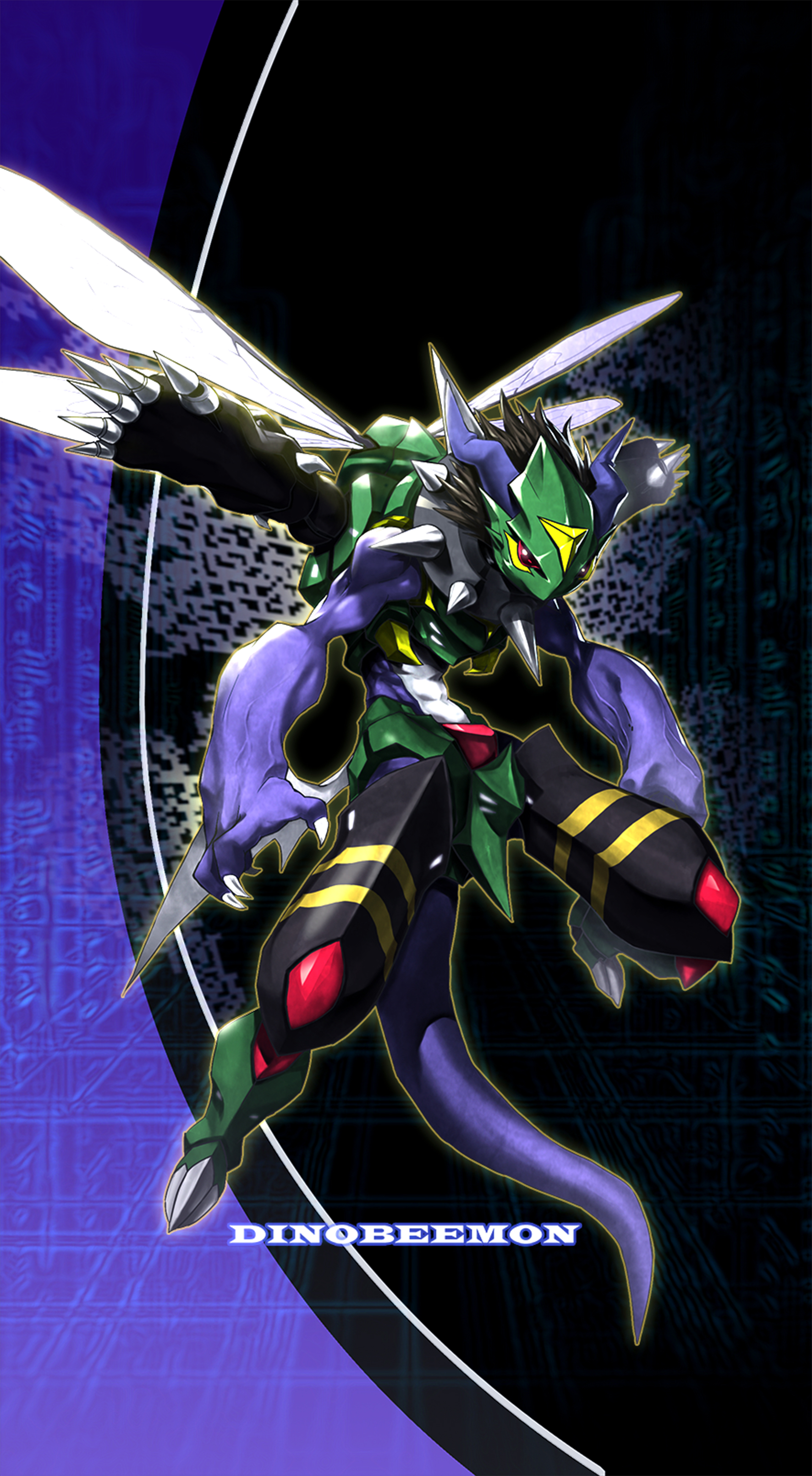 Safebooru - absurdres armor bat wings black carapace blue horns blue ...