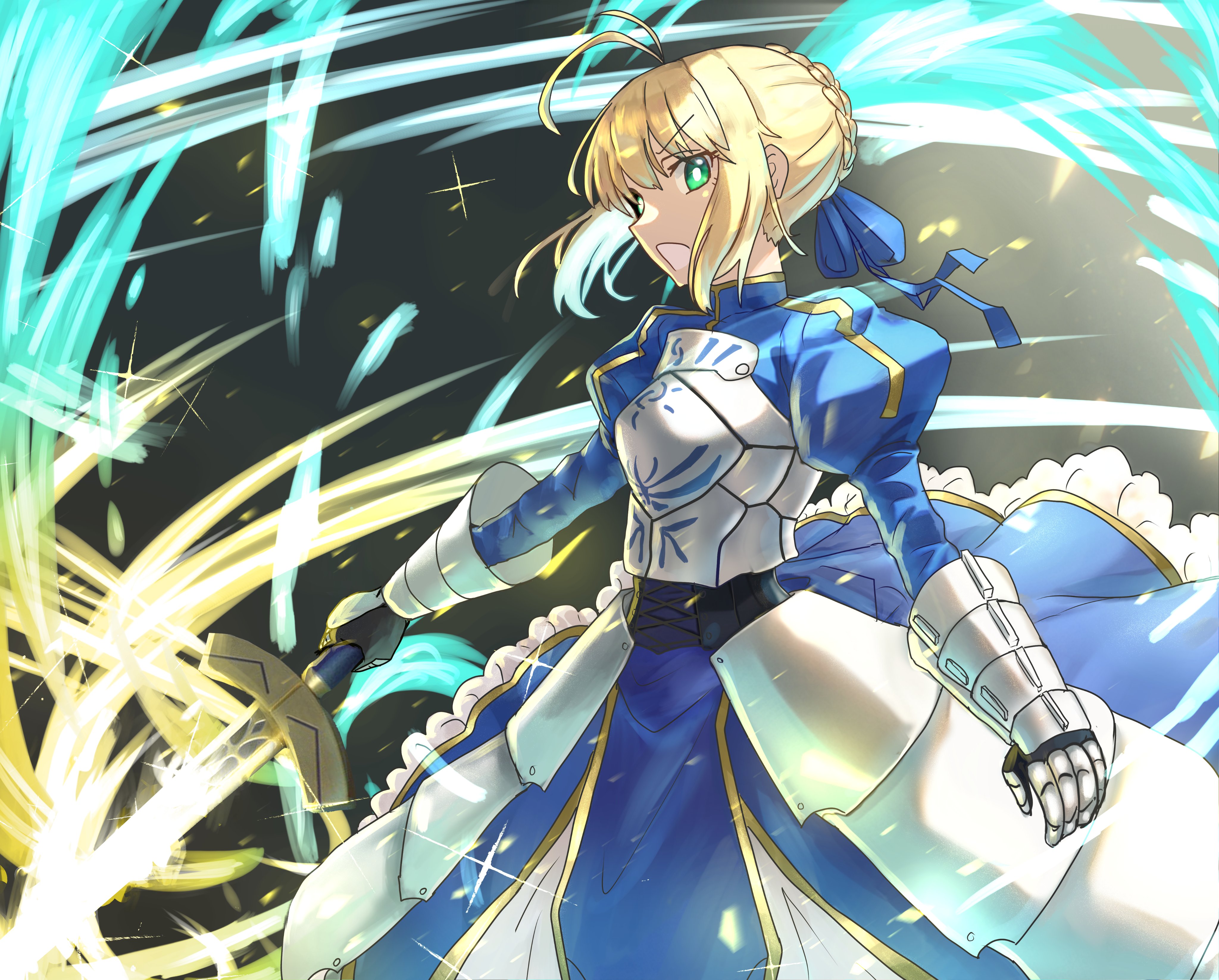 Safebooru - 1girl absurdres ahoge armor armored dress artoria pendragon (fate) blonde hair blue ...