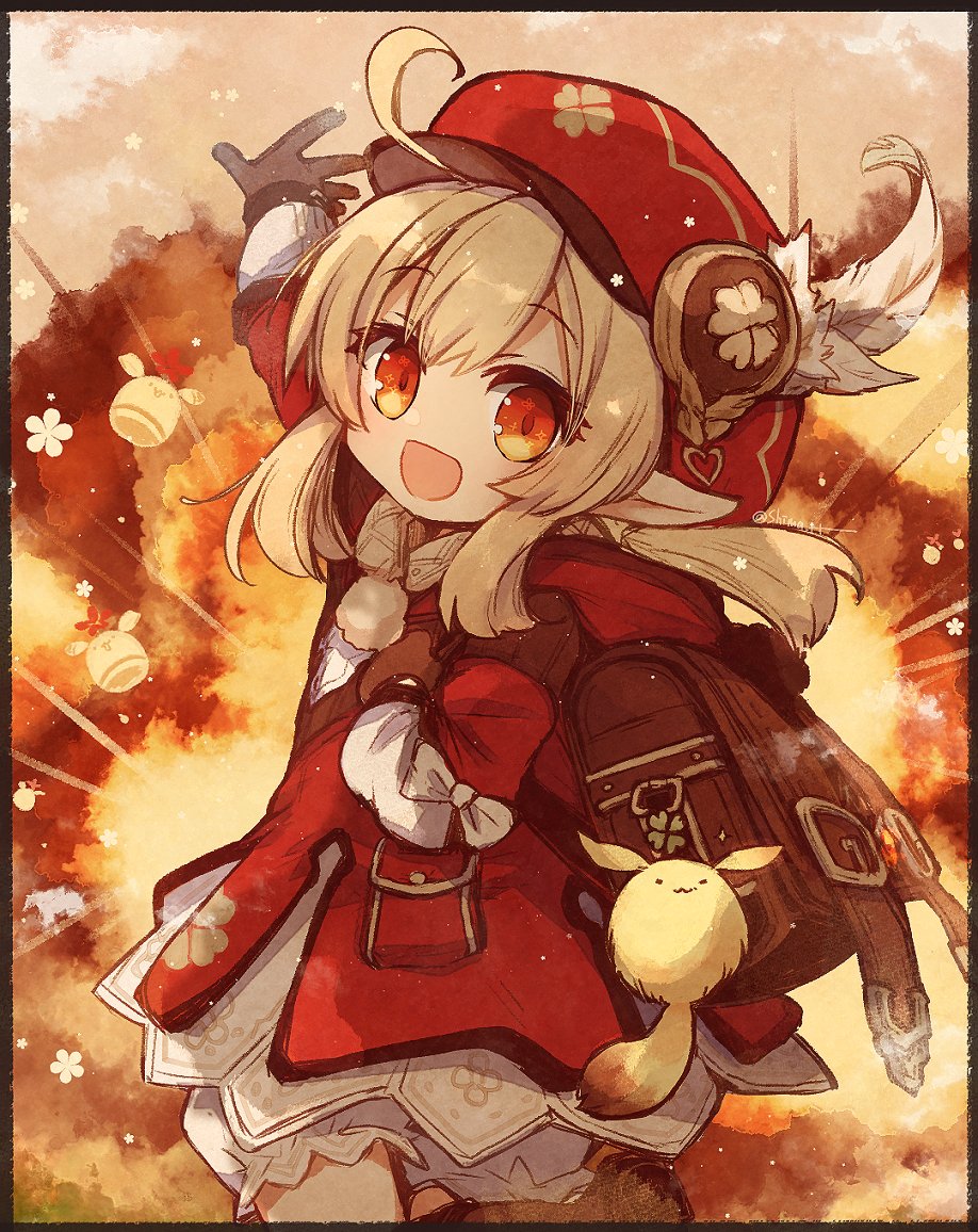 Safebooru - 1girl ahoge blonde hair bloomers brown gloves cabbie hat cowboy shot dodoco (genshin ...