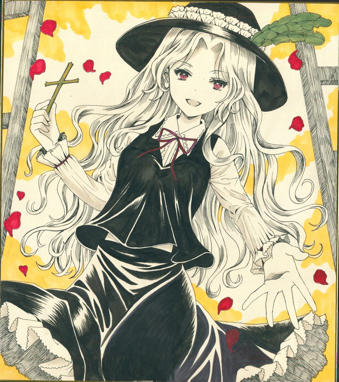 Safebooru - 1girl :d black hat black skirt black vest collared shirt commentary request cowboy ...