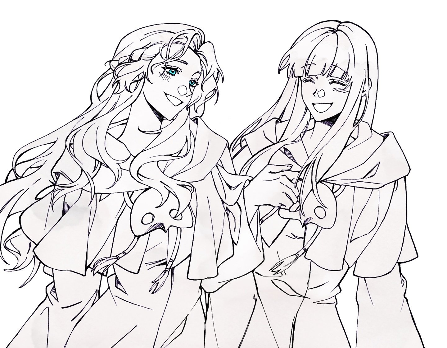 Safebooru - 2girls ^ ^ azem (ff14) blue eyes blunt bangs capelet closed ...