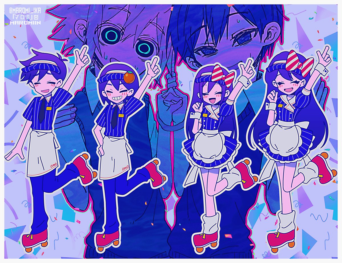 Safebooru - 2girls 4boys arm up aubrey (headspace) (omori) aubrey (omori) basil (faraway) (omori ...