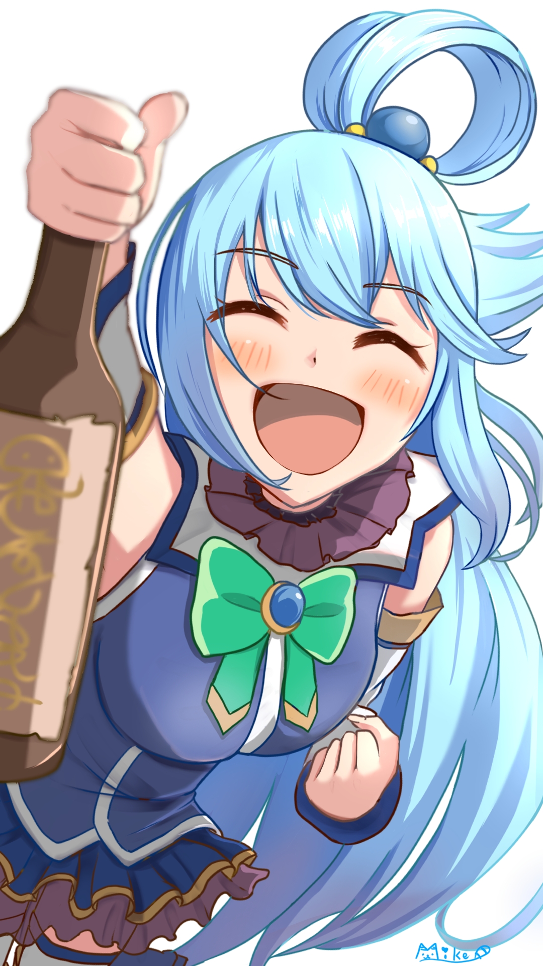 Safebooru - 1girl aqua (konosuba) bare shoulders blue eyes blue footwear blue hair blue shirt ...