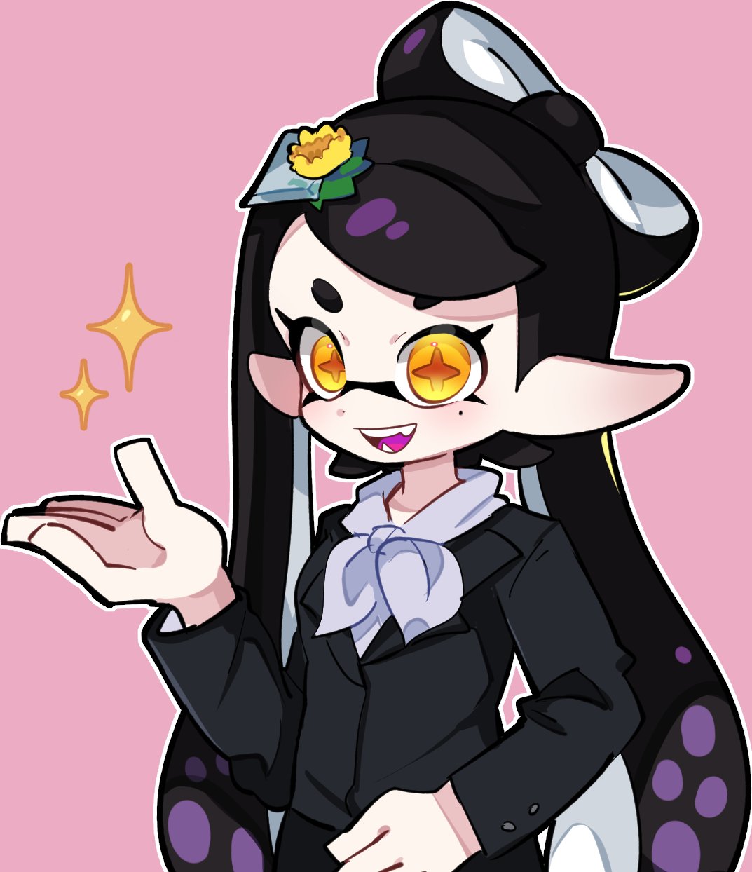 Safebooru - 1girl arm up black hair bow-shaped hair callie (splatoon ...