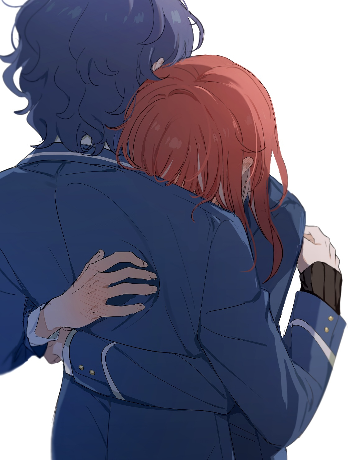Safebooru - 2boys aoba tsumugi blue hair blue jacket dark blue hair ensemble stars! from behind ...