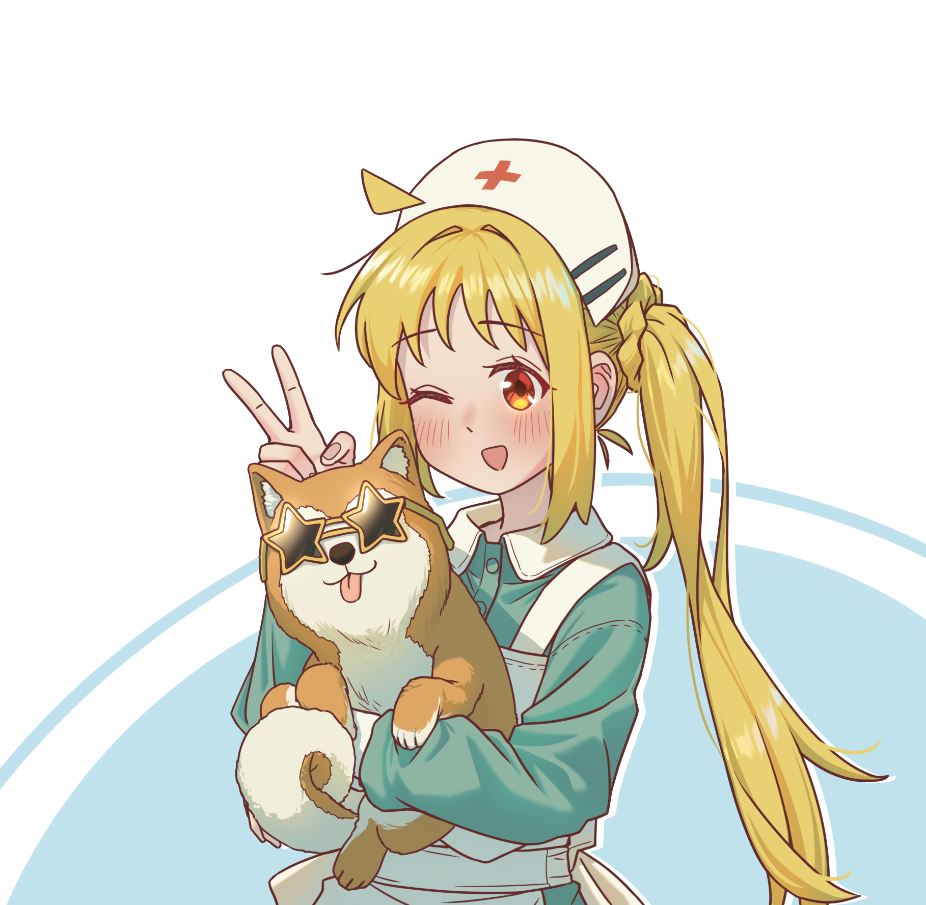 Safebooru - 1girl ahoge alternate costume animal blonde hair blue background blush bocchi the ...